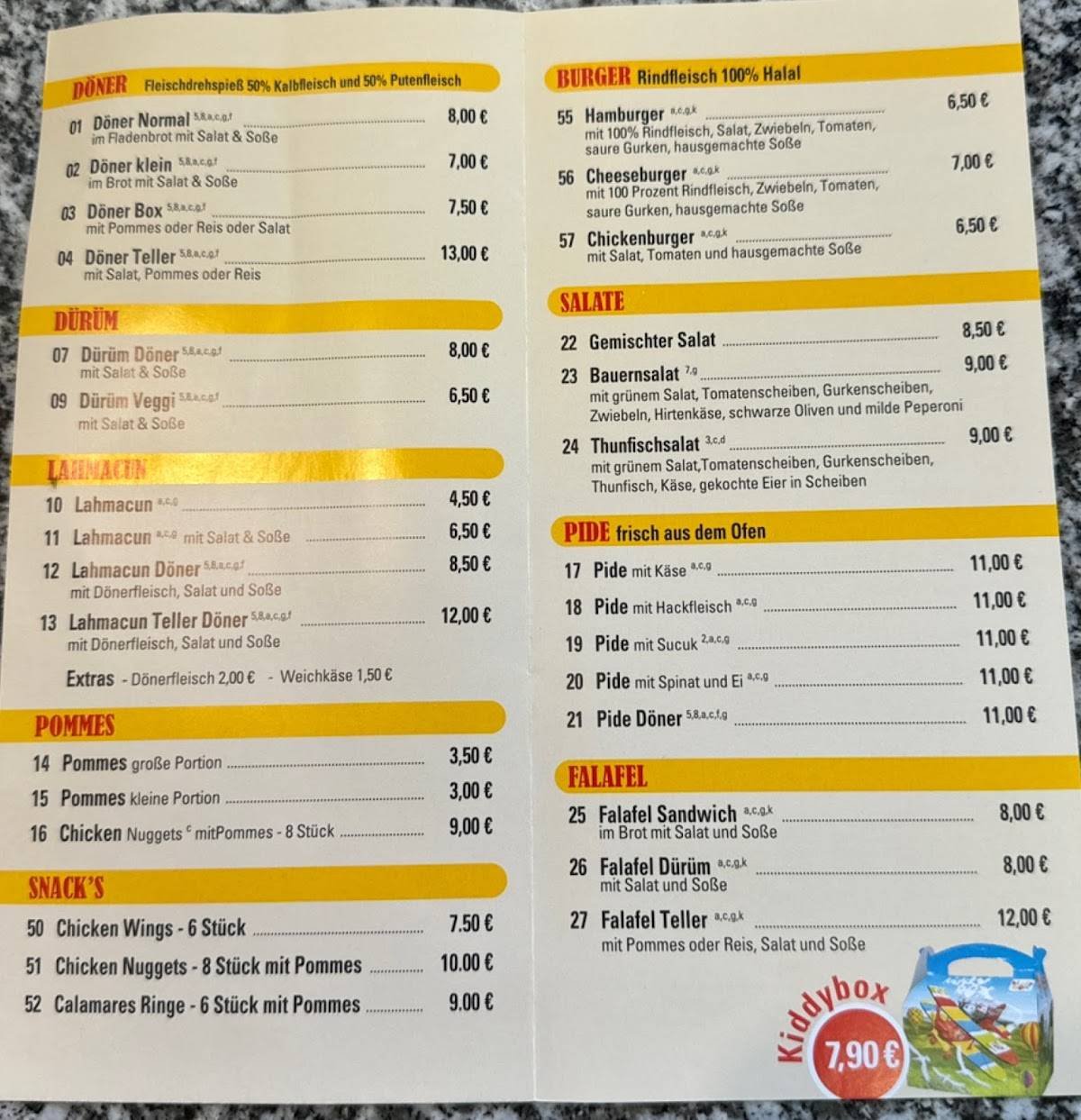 Speisekarte von Istanbul Döner Mainaschaff restaurant, Mainaschaff