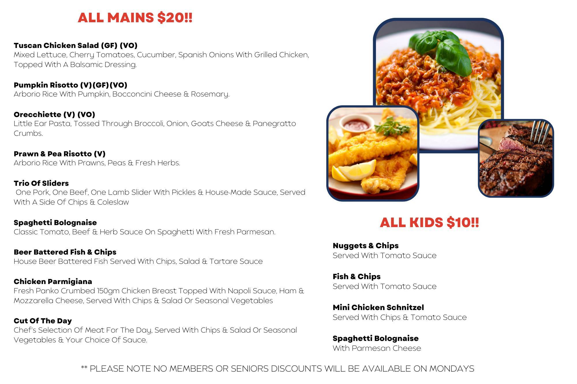 Menu at Italian Australian Club, Morwell, 499-501 Princes Dr
