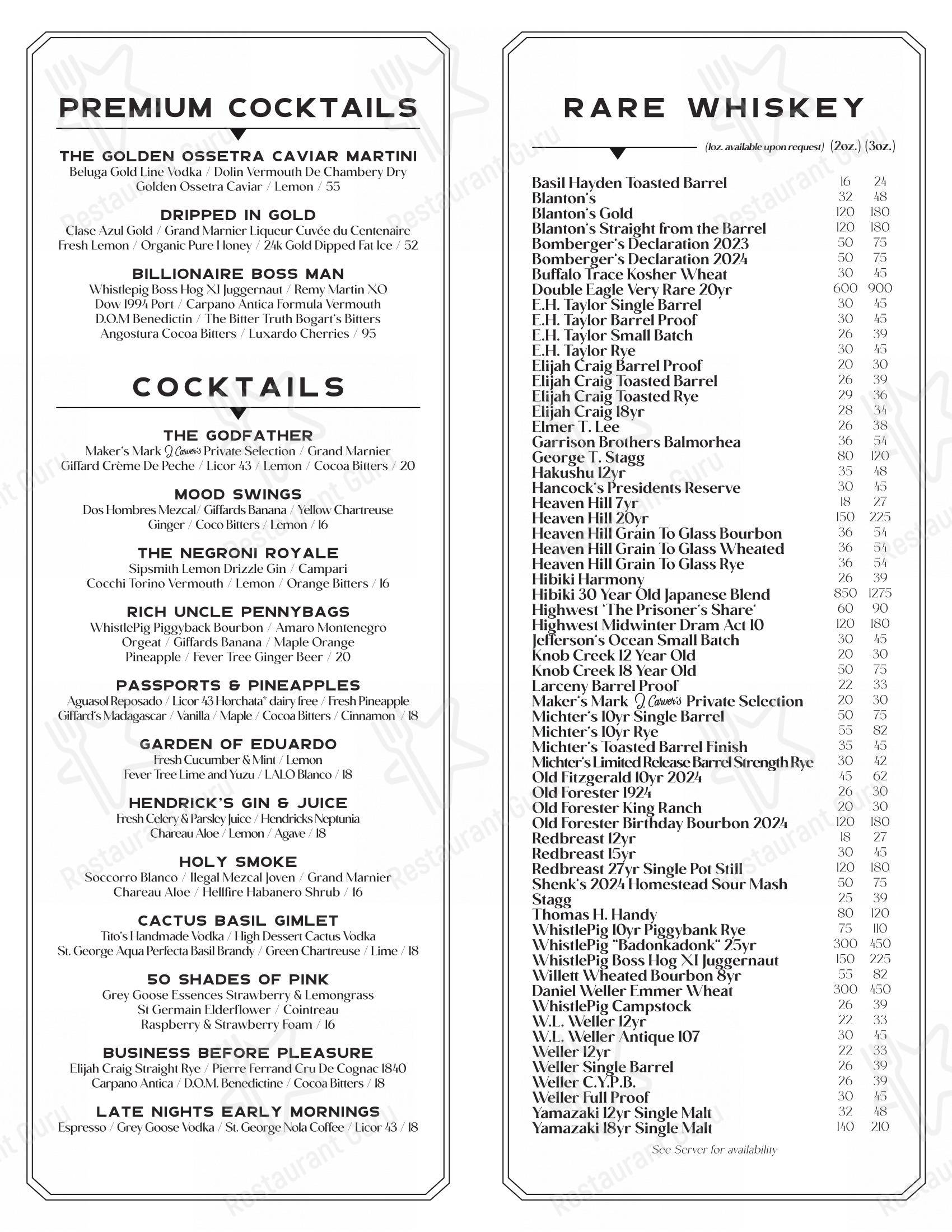Menu at J Carver’s Oyster Bar & Chophouse, Austin