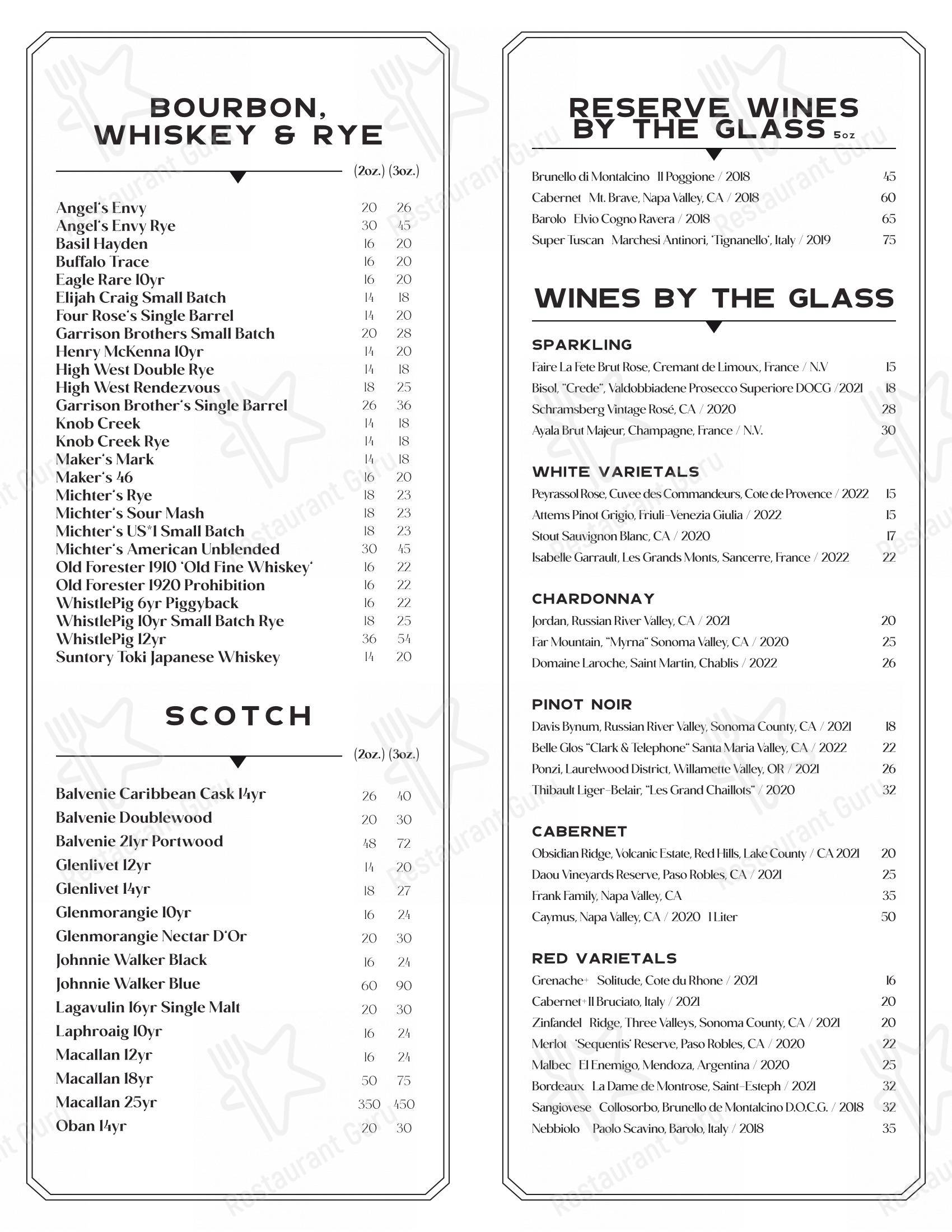 Menu at J Carver’s Oyster Bar & Chophouse, Austin
