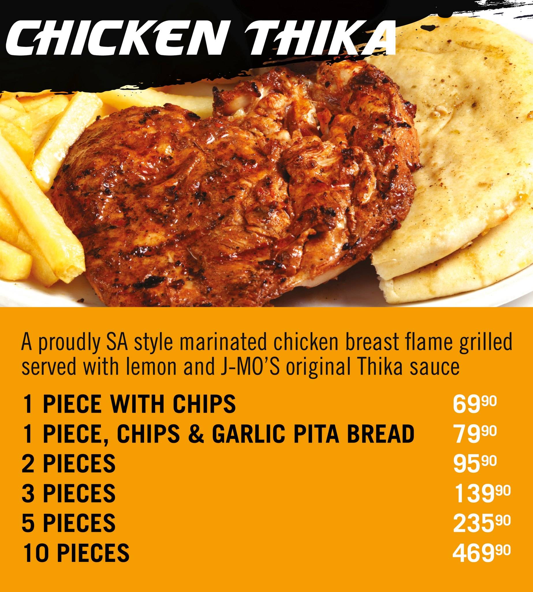 Menu at Jmos Musgrave restaurant, Berea, Durban