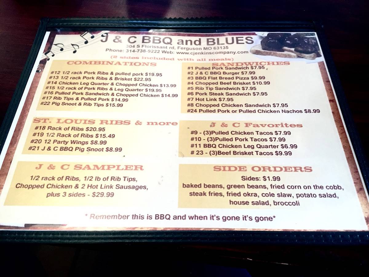 Menu at J & C BBQ and Blues, Ferguson