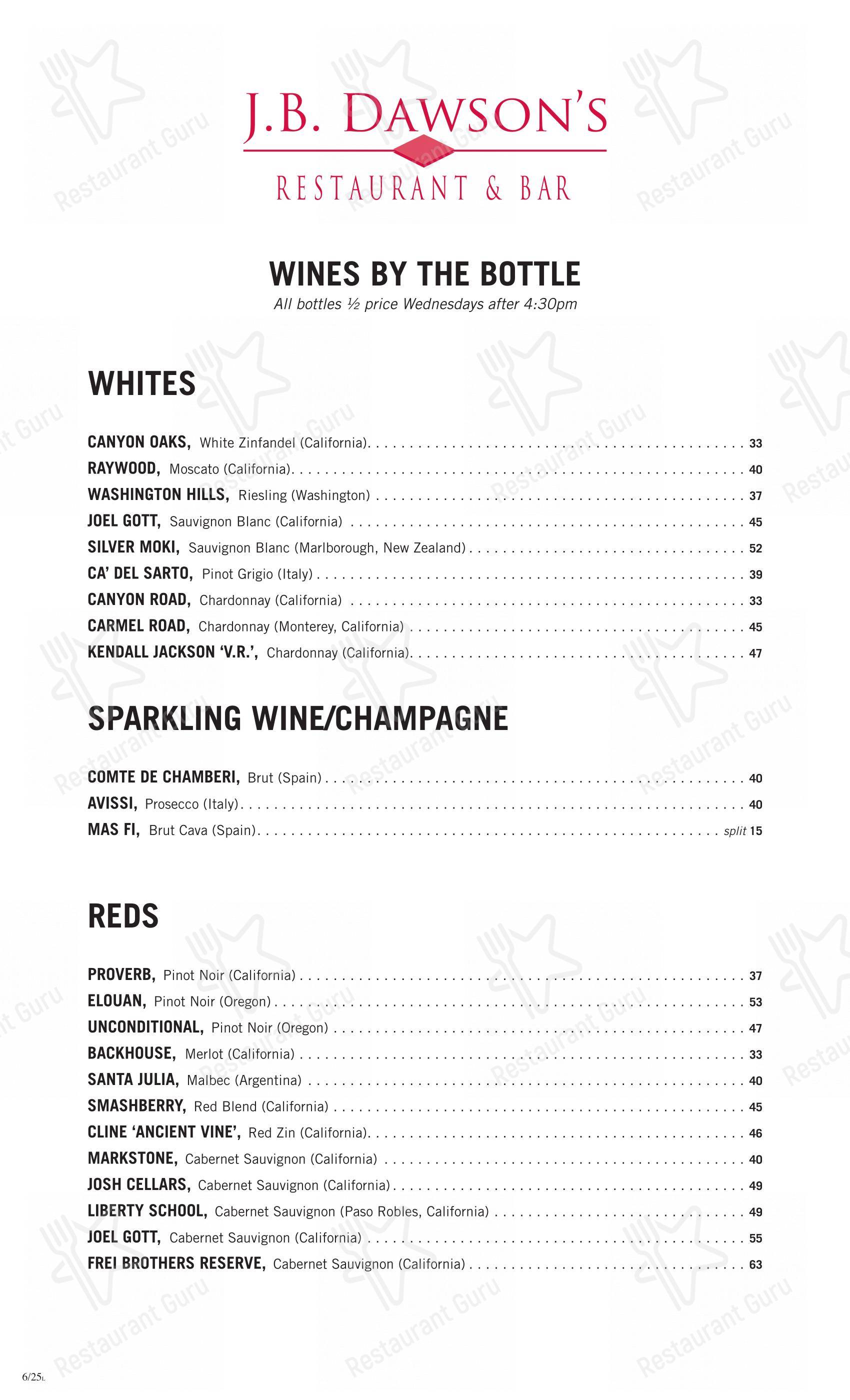 Menu at JB Dawson's Restaurant & Bar, Langhorne