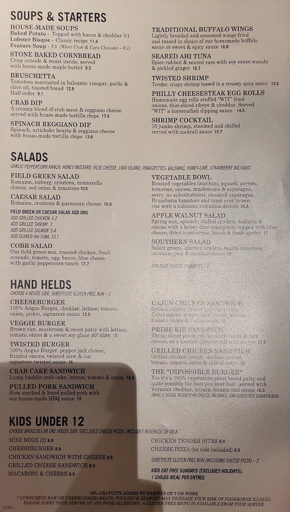 Menu at JB Dawson's Restaurant & Bar, Langhorne