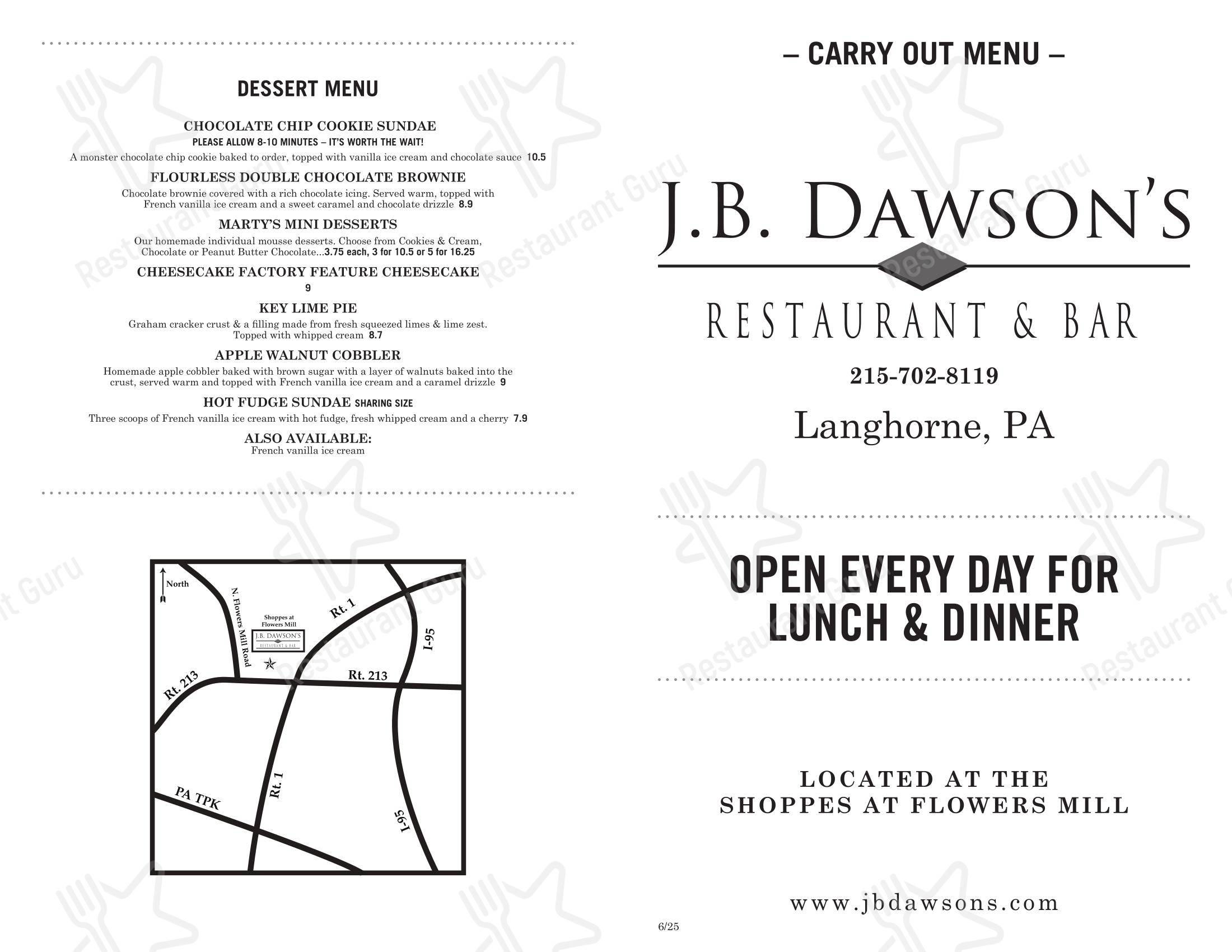 Menu at JB Dawson's Restaurant & Bar, Langhorne