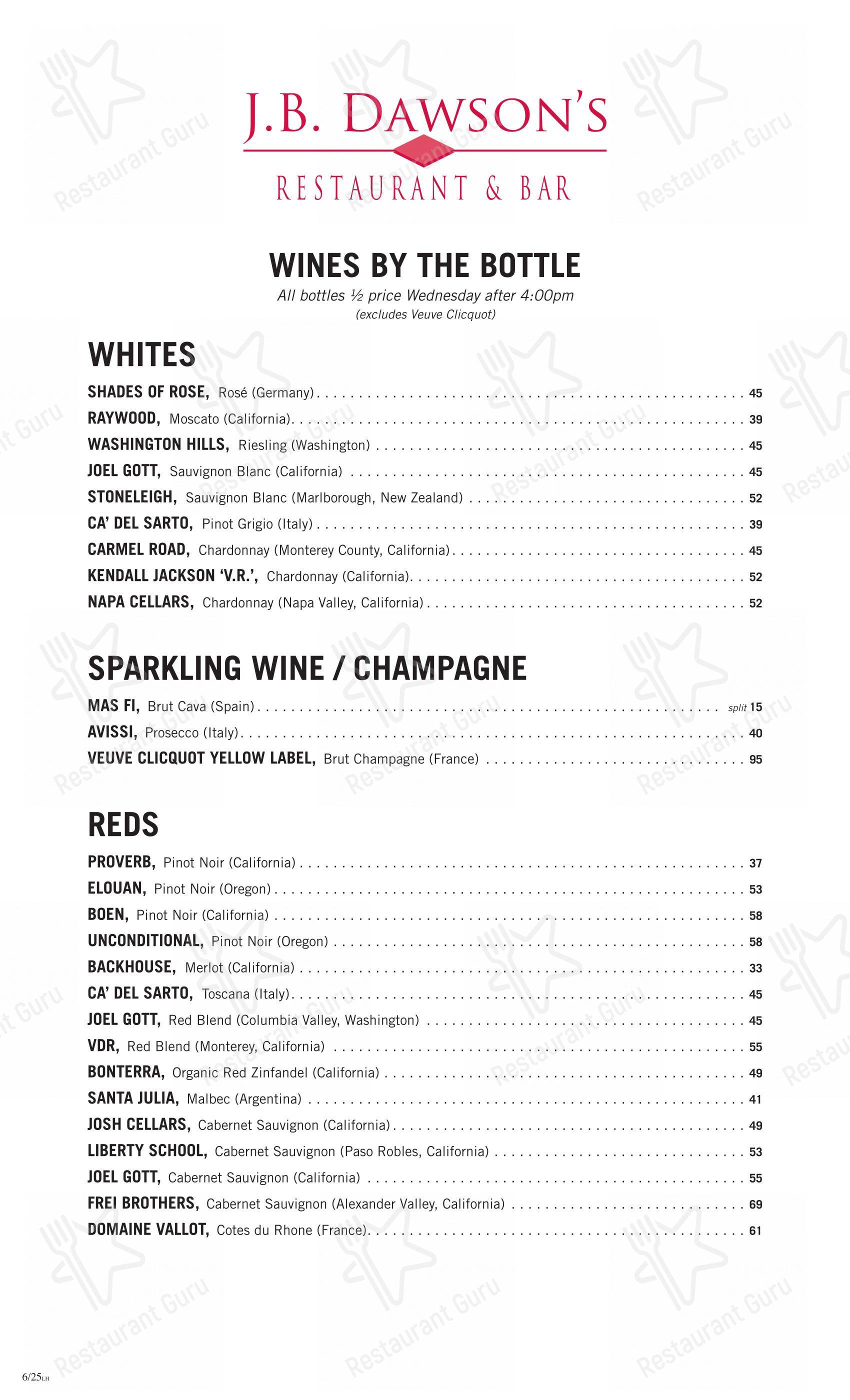 Menu at JB Dawson's Restaurant & Bar, Langhorne