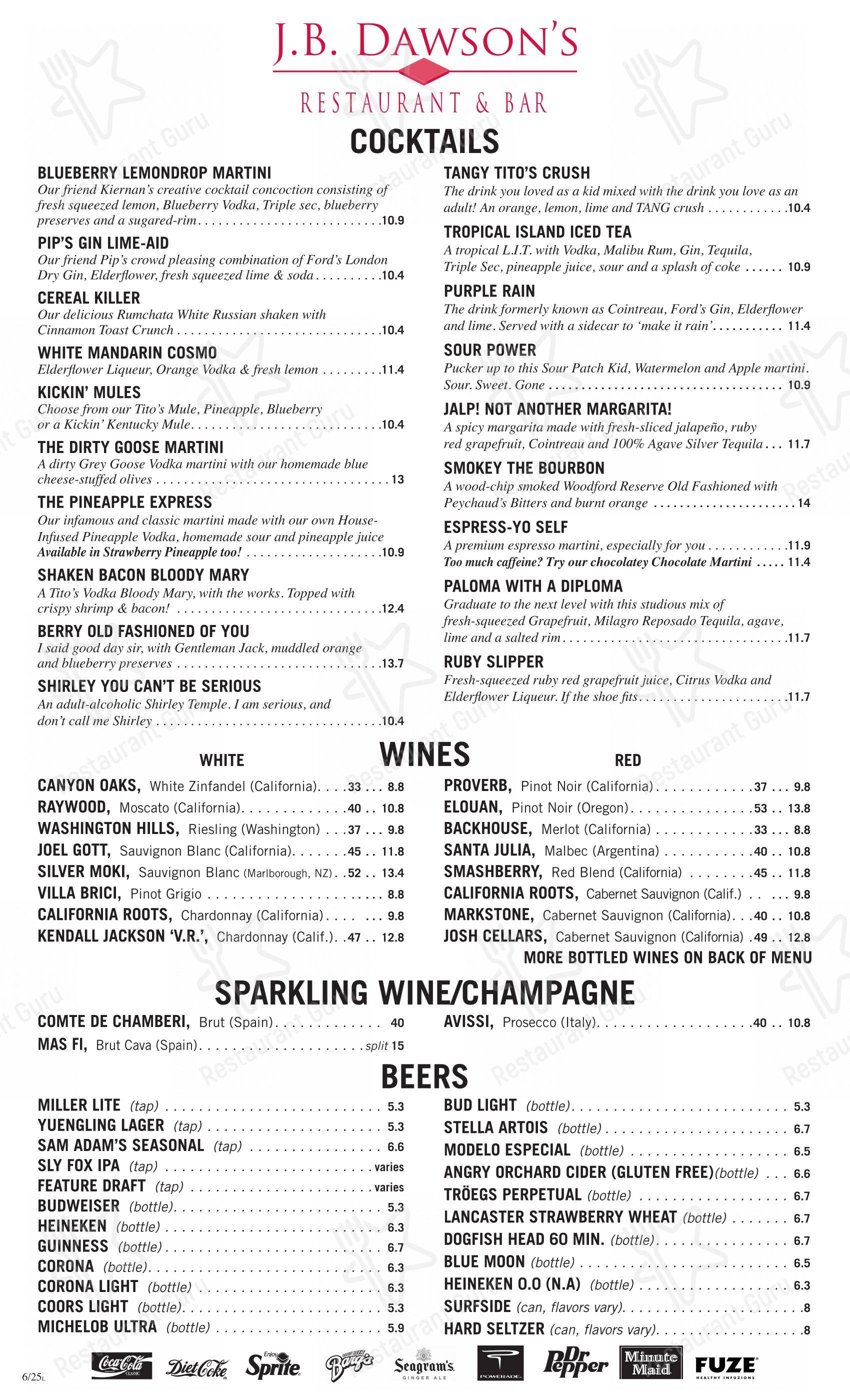 Menu at JB Dawson's Restaurant & Bar, Langhorne
