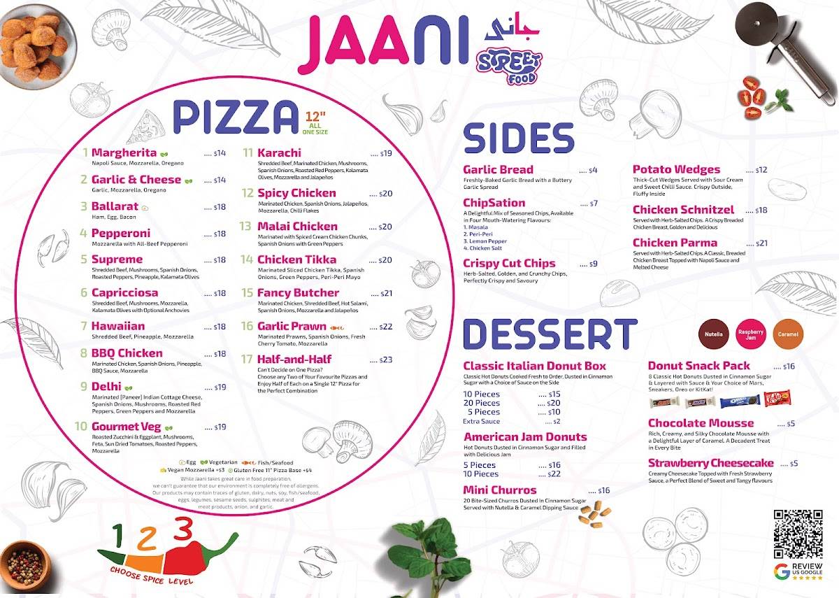 Menu at Jaani Street Food restaurant, Ballarat Central