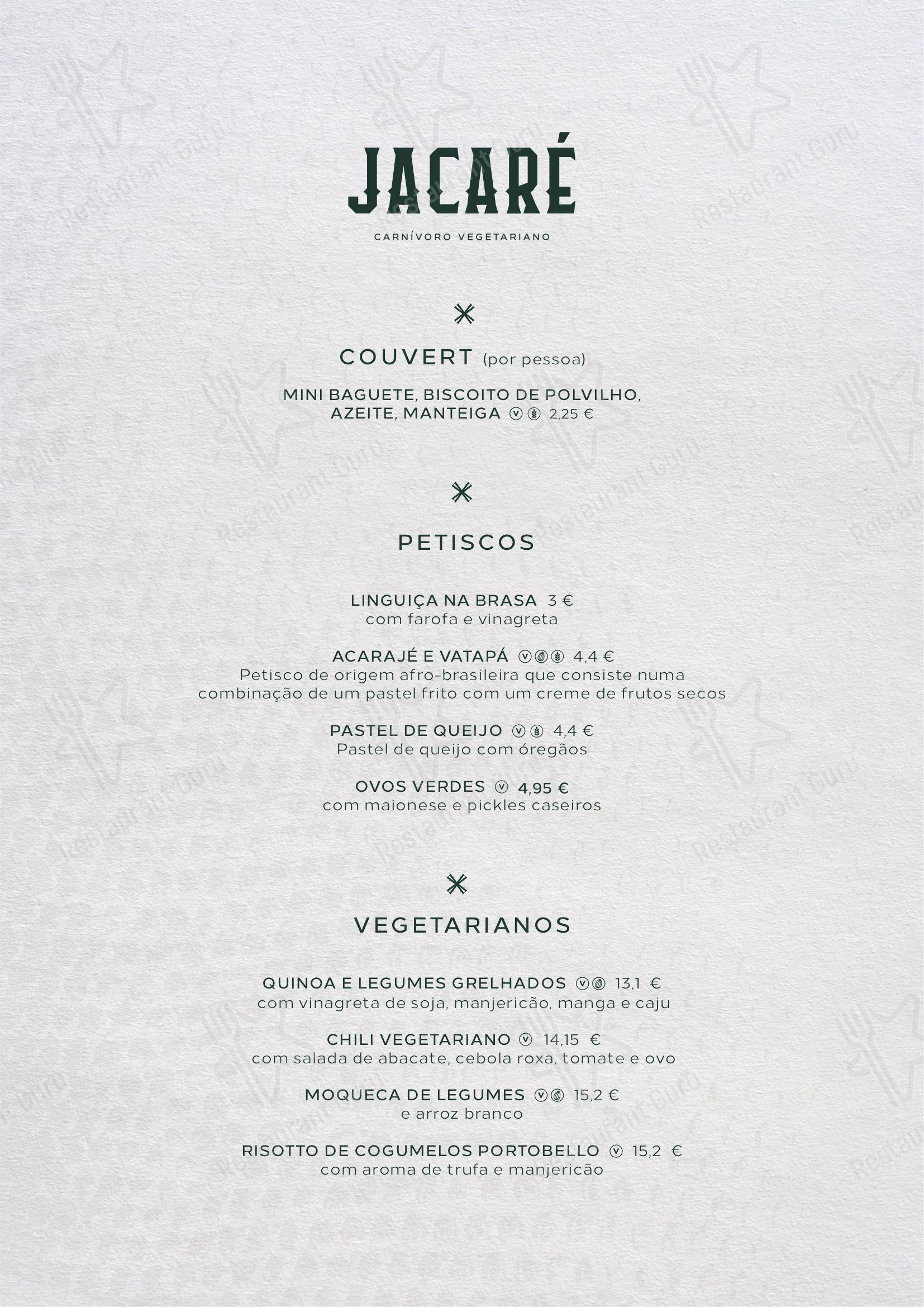 Menu em Jacaré restaurante, Lisboa