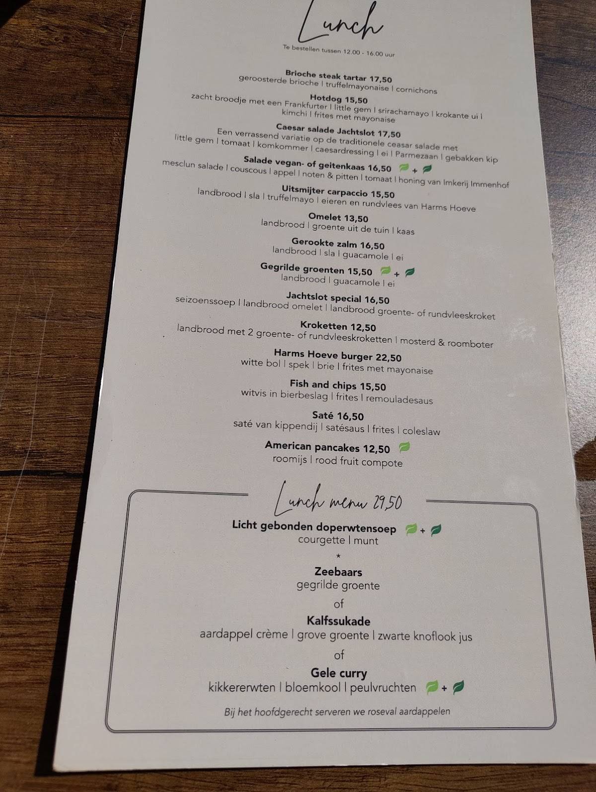 Menu at Jachtslot Mookerheide, Molenhoek