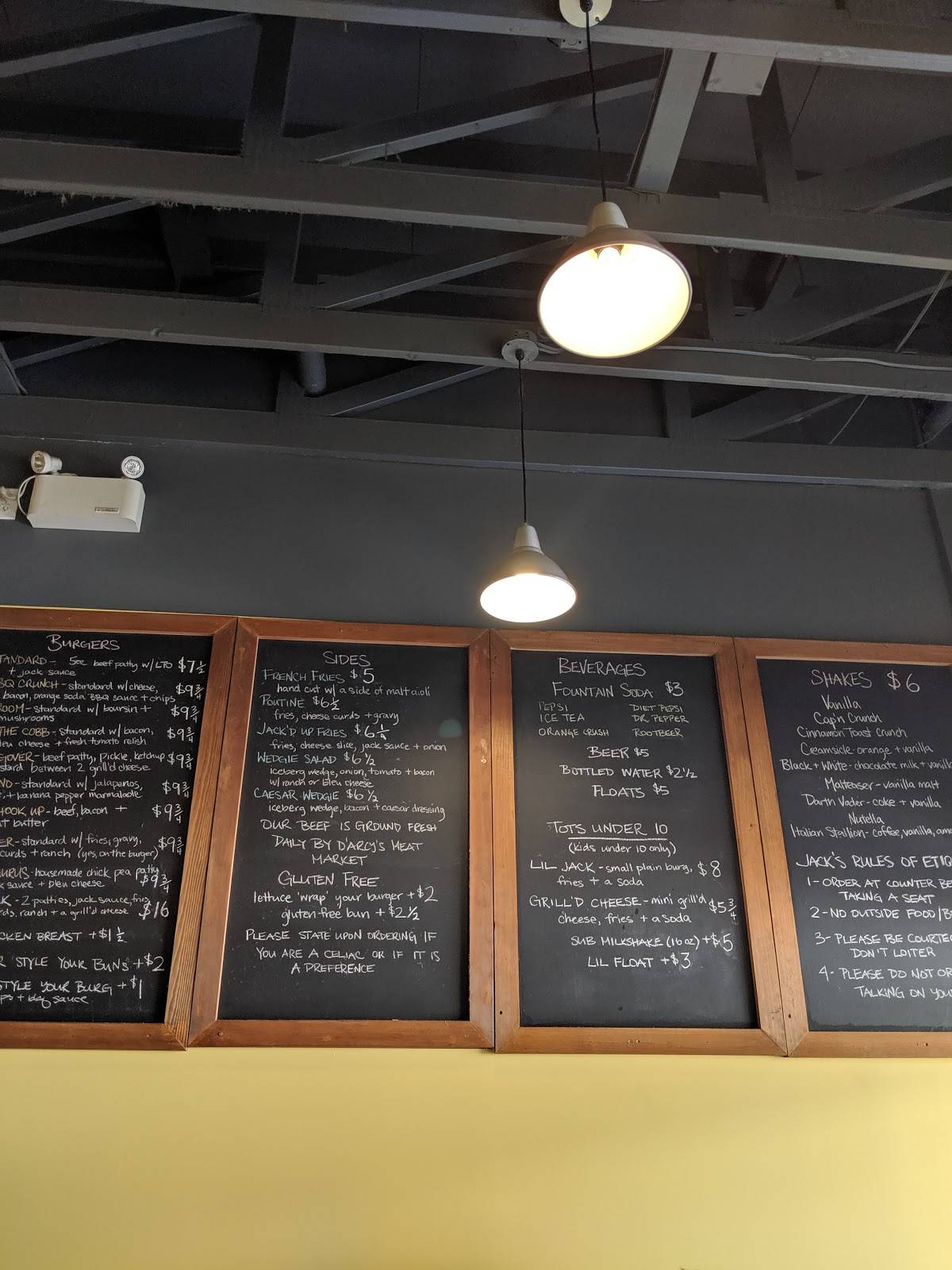 Menu at Jack's Burger Shack restaurant, St. Albert