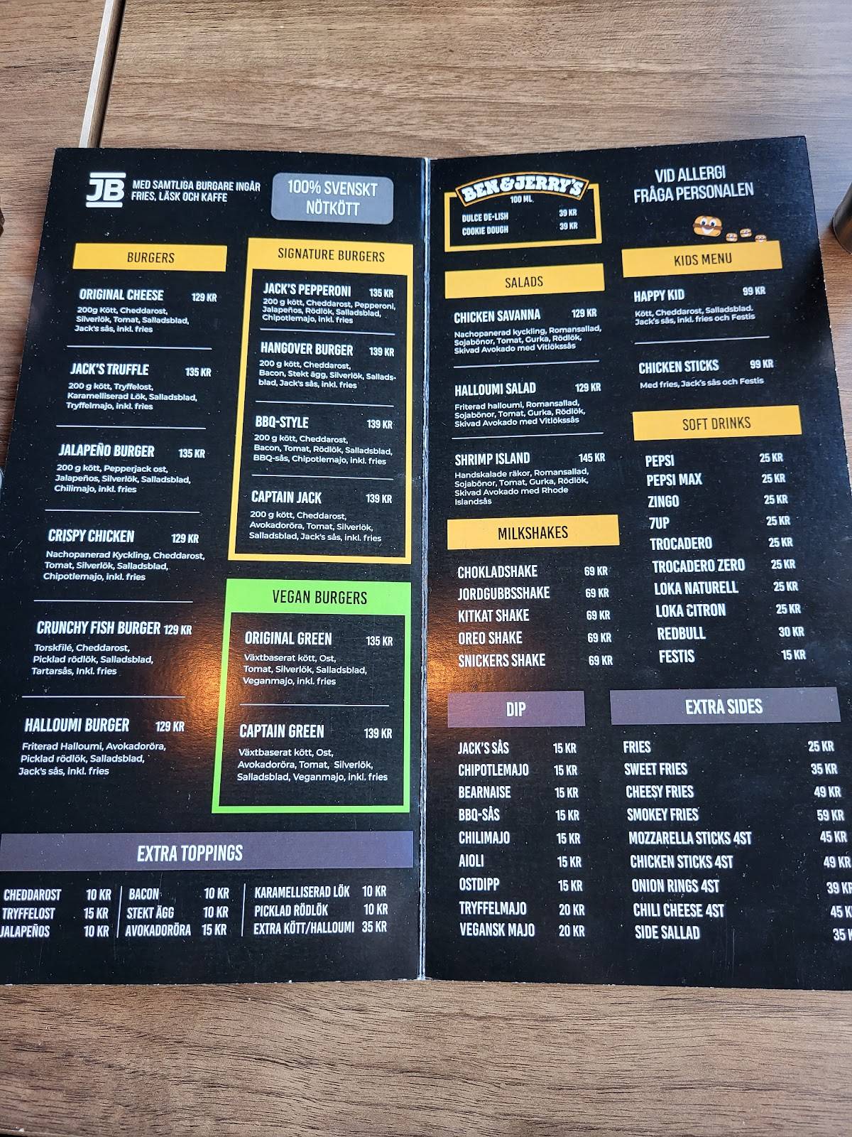 Menu at Jack's Burger Trollhättan restaurant, Trollhättan