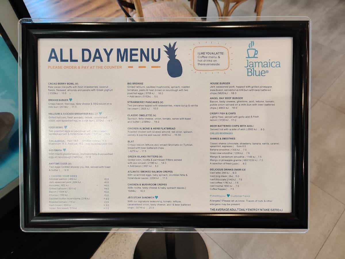 Menu at Jamaica Blue cafe, Canning Vale, Livingston Marketplace Shop G-029