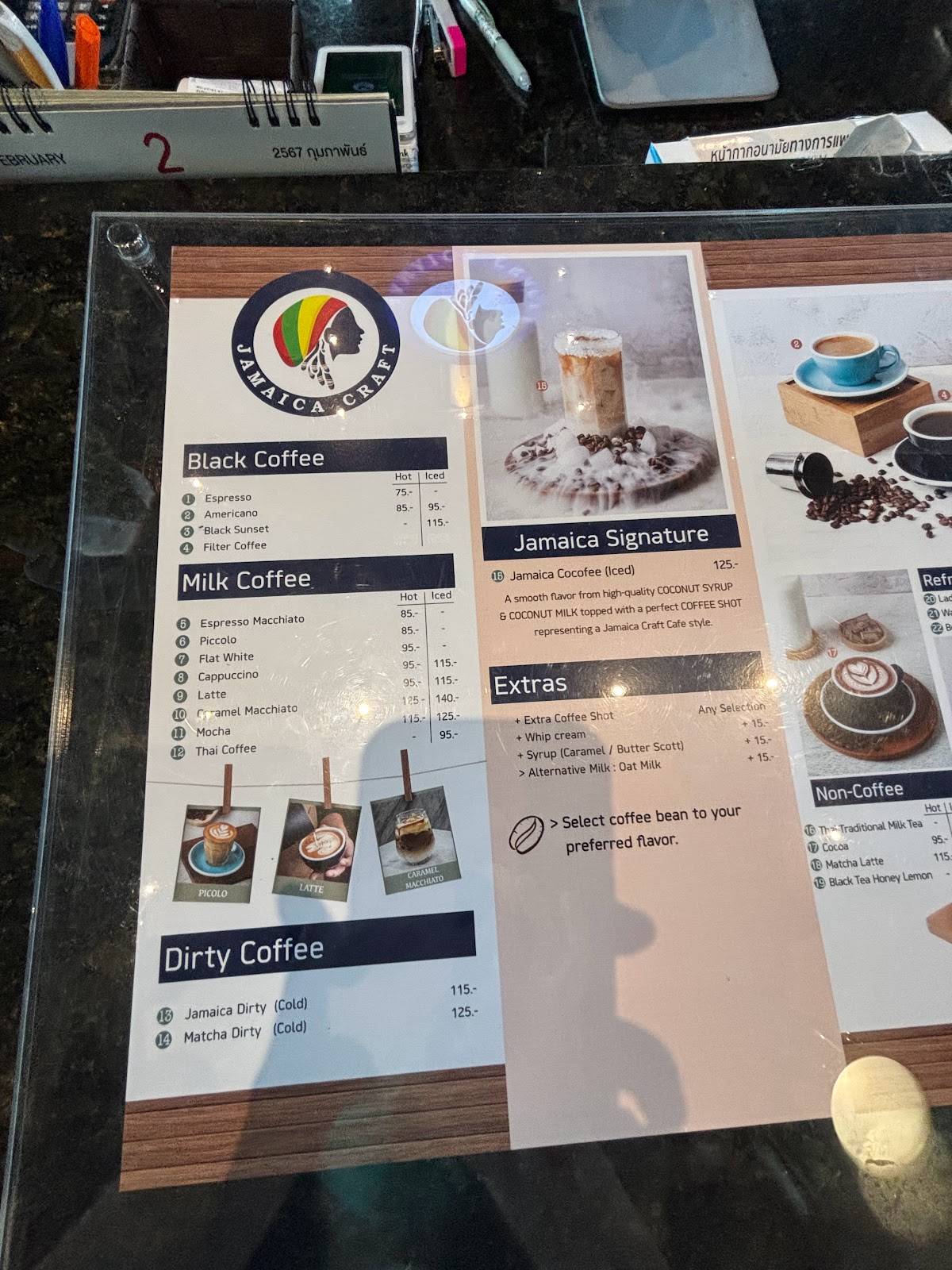 Menu at Jamaica Craft Cafe, Bangkok