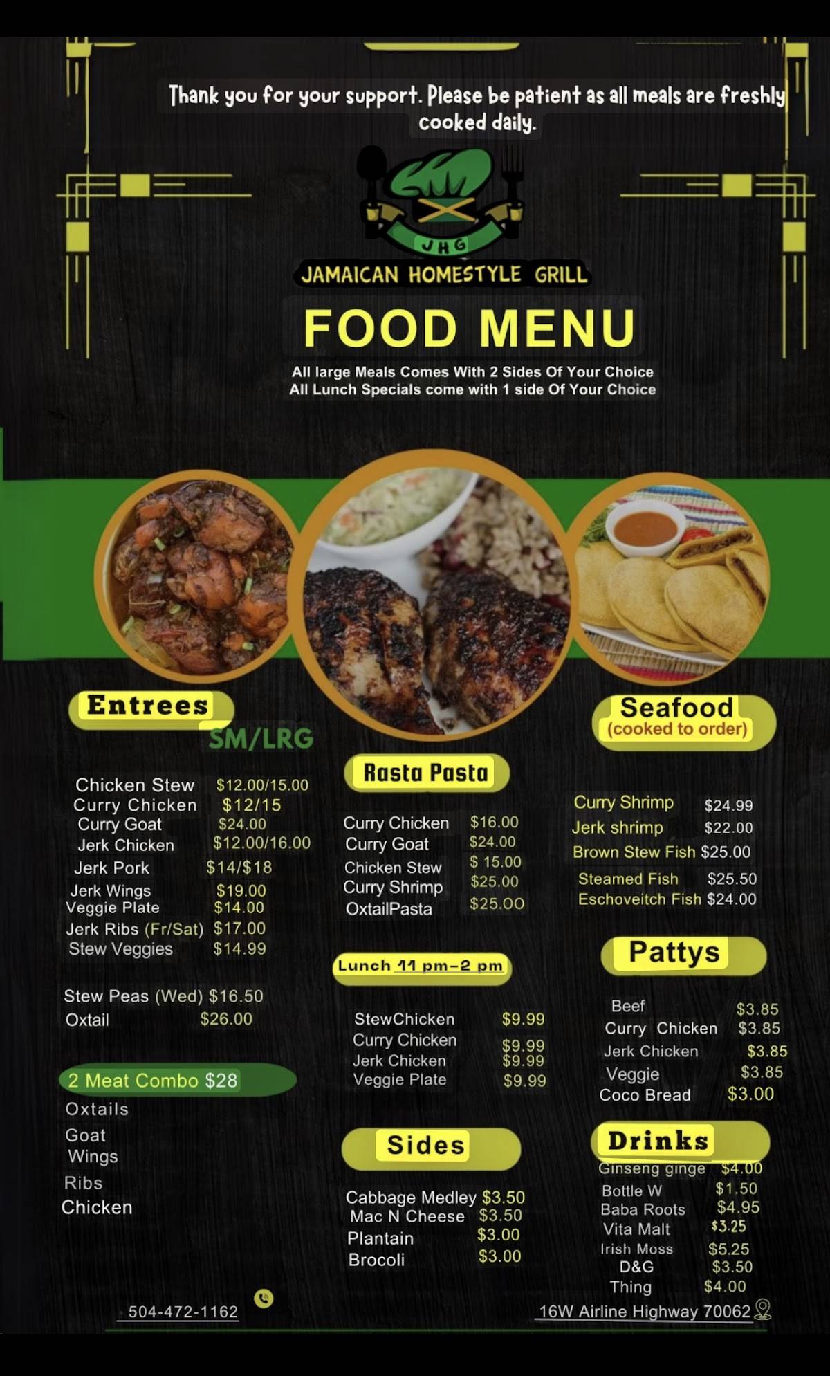 Menu at Jamaican Homestyle Grill restaurant, Kenner