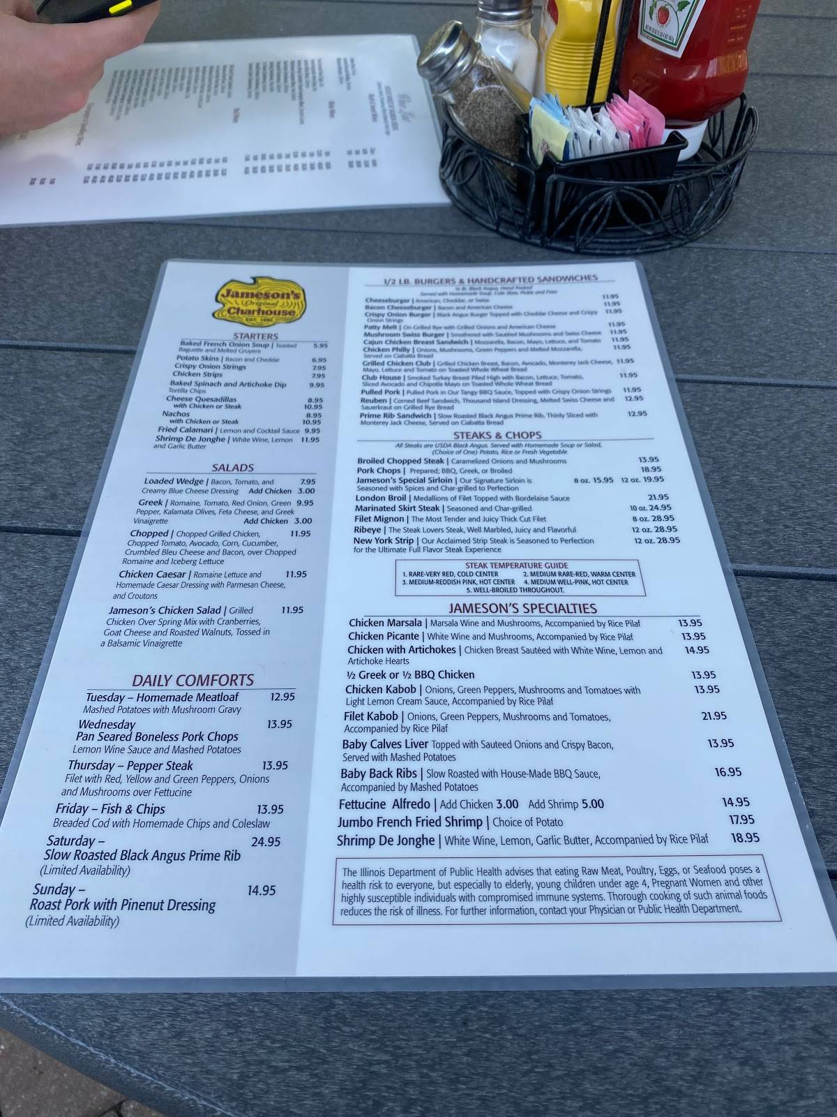 Menu at Jameson’s Charhouse steakhouse, Huntley