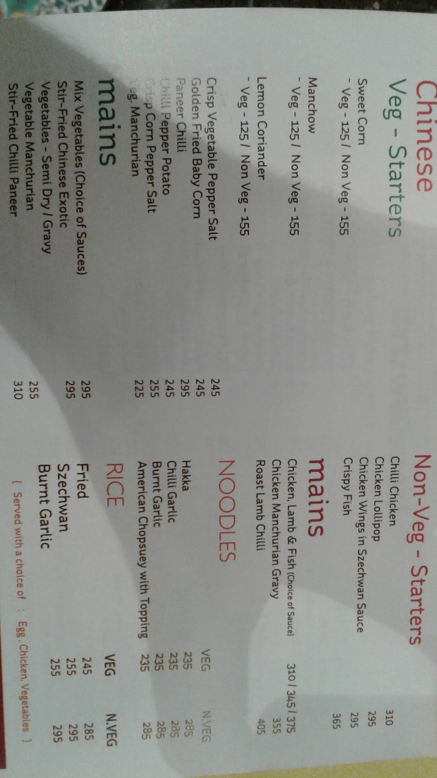 Menu at The Yellow Chilli, Jammu, Shiva Complex