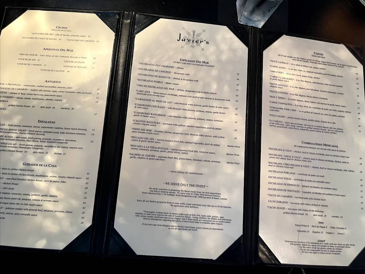 Menu at Javier's Restaurant - Newport Beach, Newport Beach