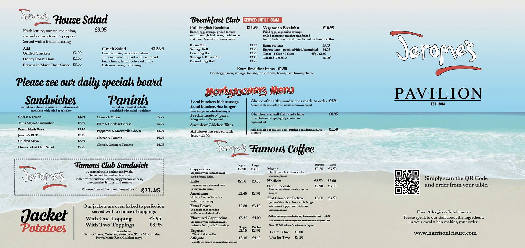 Menu at Jeromes/Pavilion Bar, Bridlington