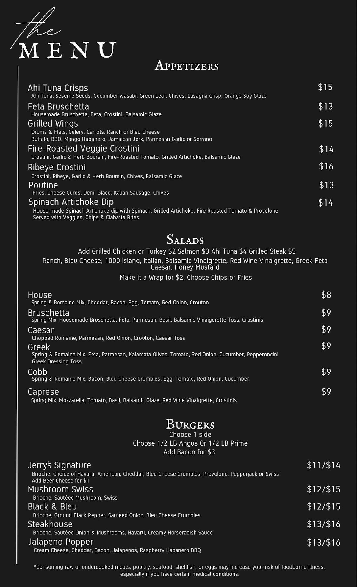 Menu at Jerry’s pub & bar, Le Claire