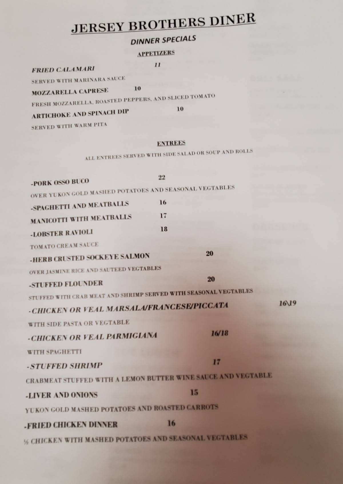 Menu at Jersey Brothers Diner restaurant, Palm Bay