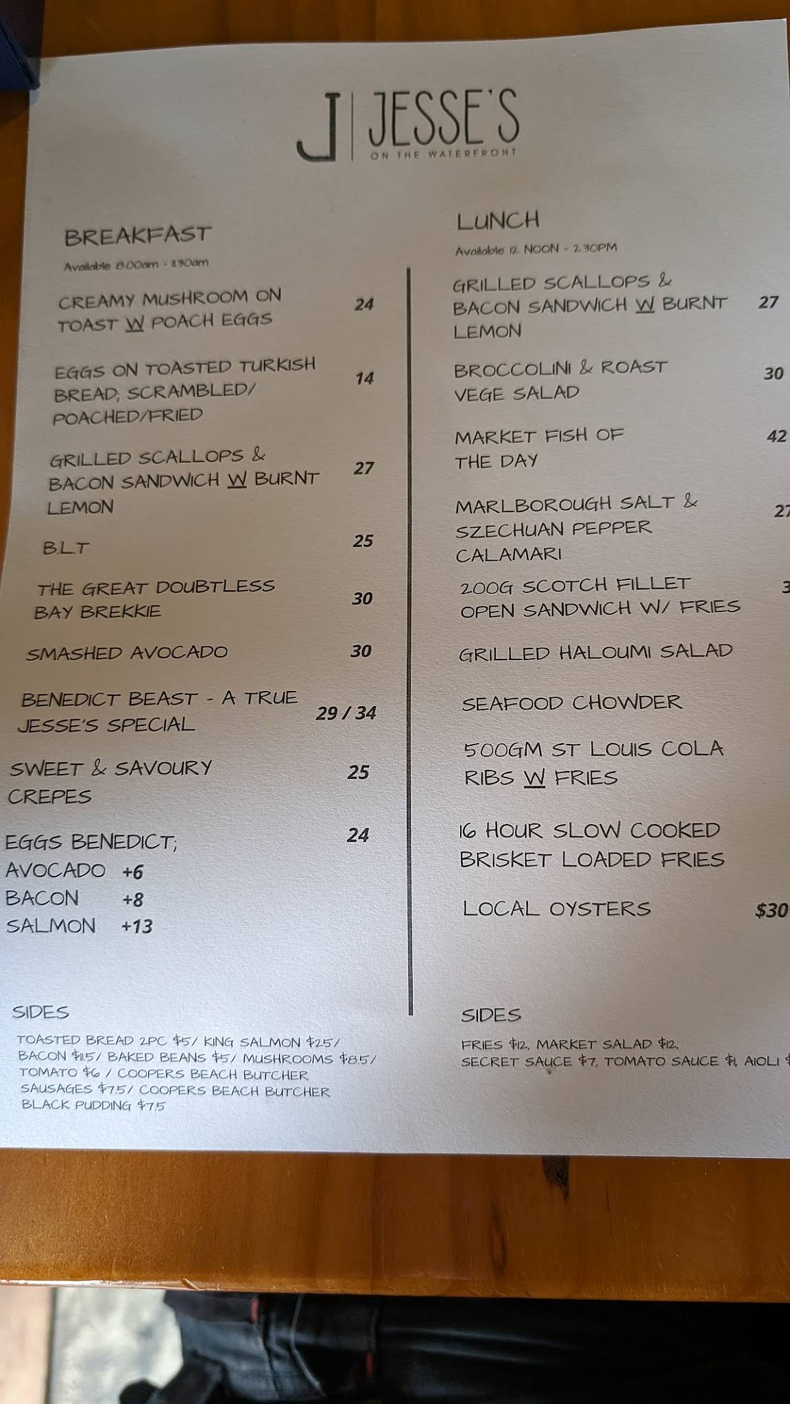 Menu at Jesse's on the Waterfront pub & bar, Mangonui