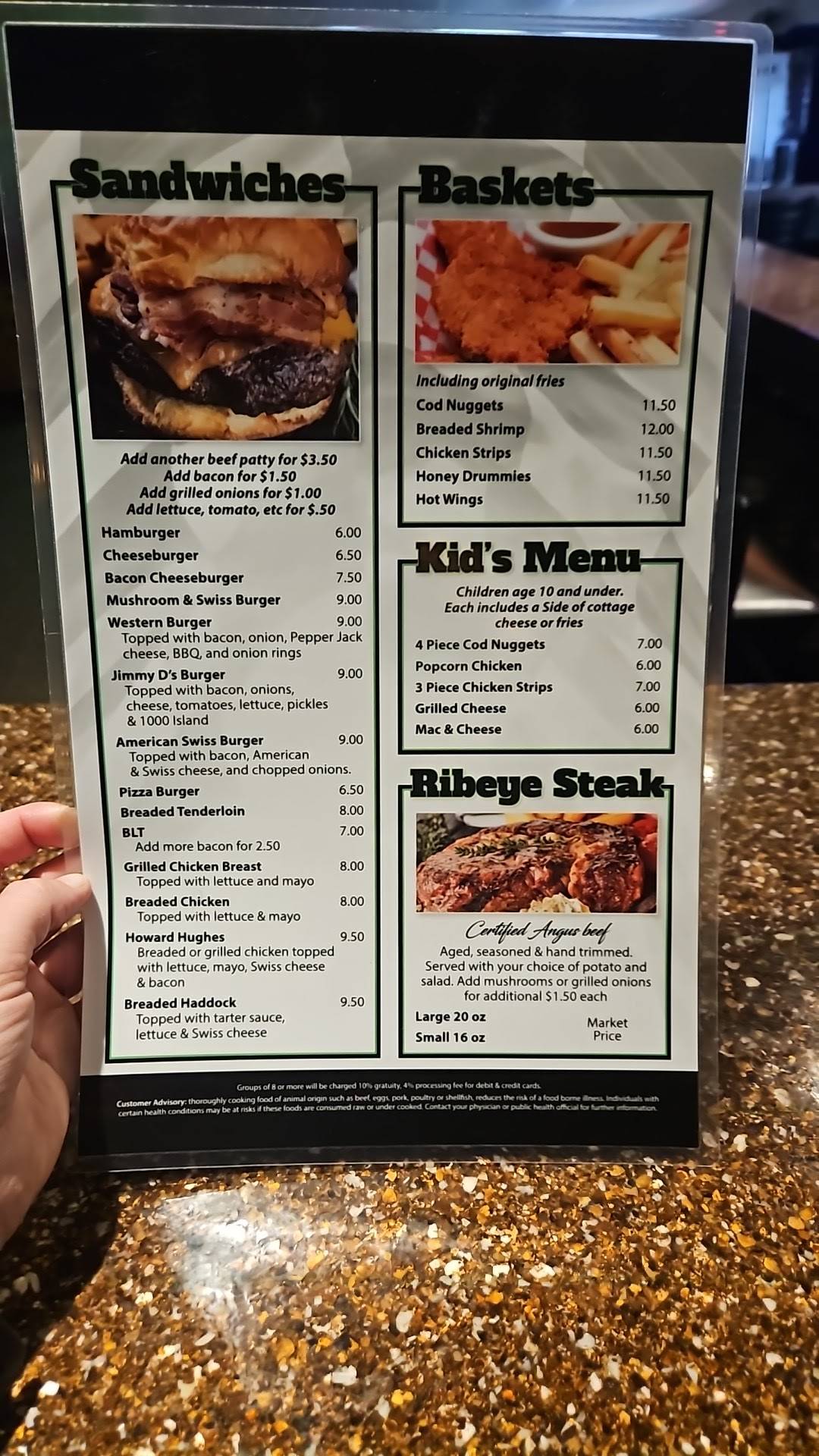 Menu at Jimmy D's pub & bar, Hawkeye