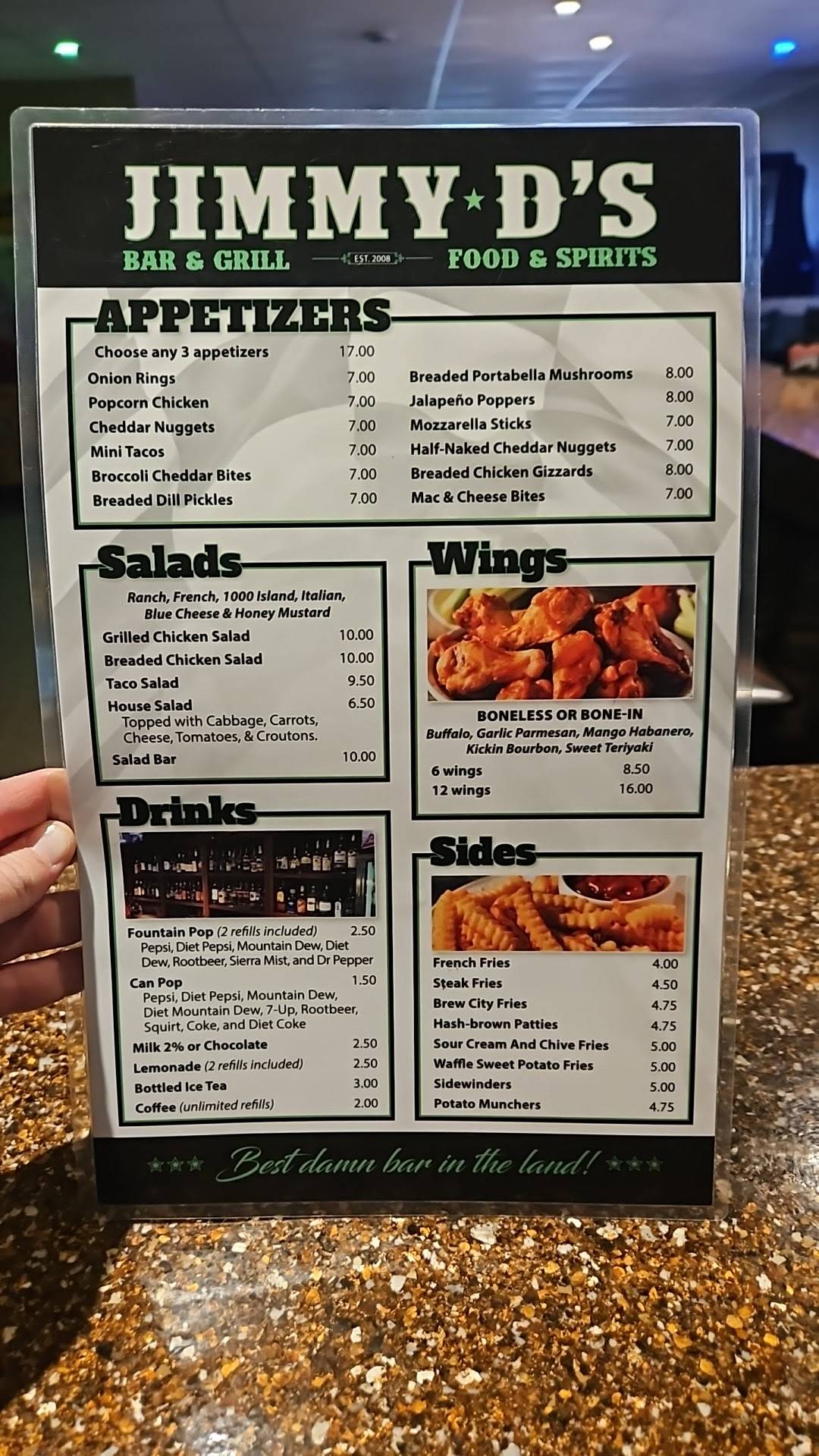 Menu at Jimmy D's pub & bar, Hawkeye