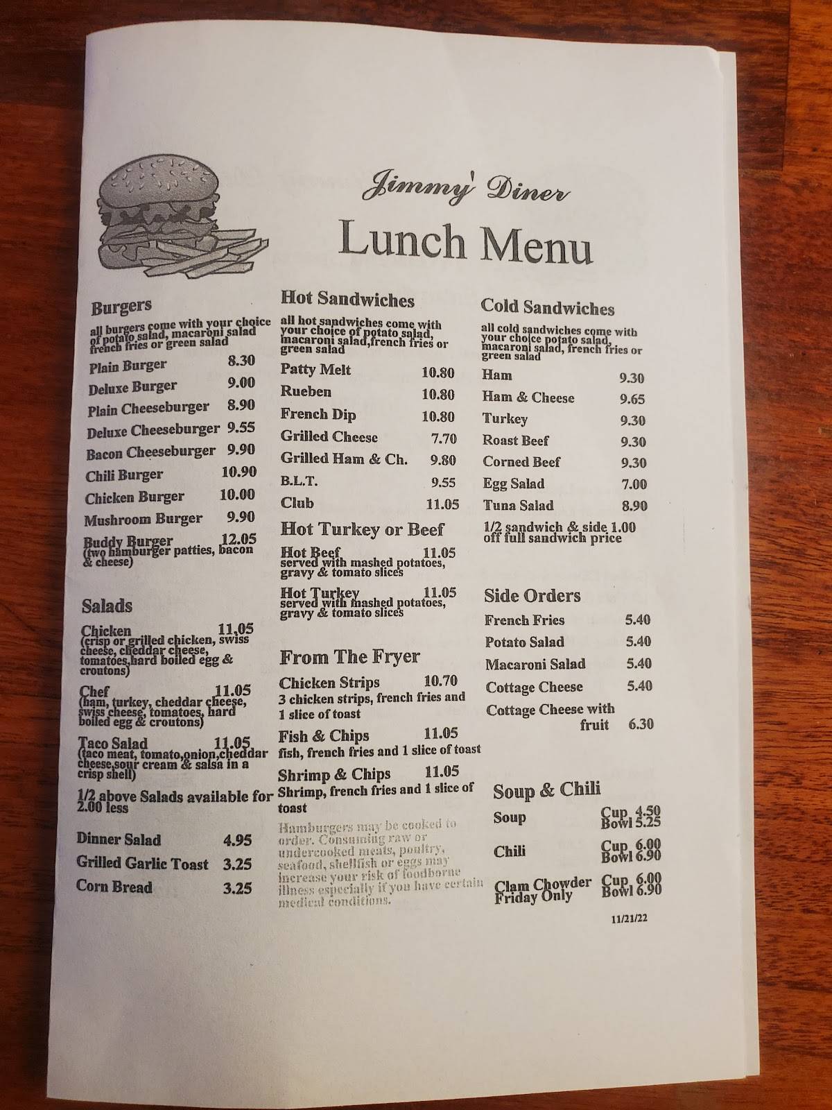 Menu at Jimmy's Diner restaurant, East Wenatchee, 418 Rock Island Rd