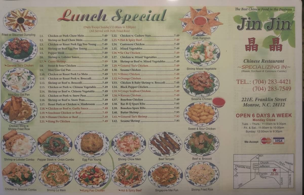 Menu at Jin Jin Chinese Restaurant, Monroe, 221 E Franklin St