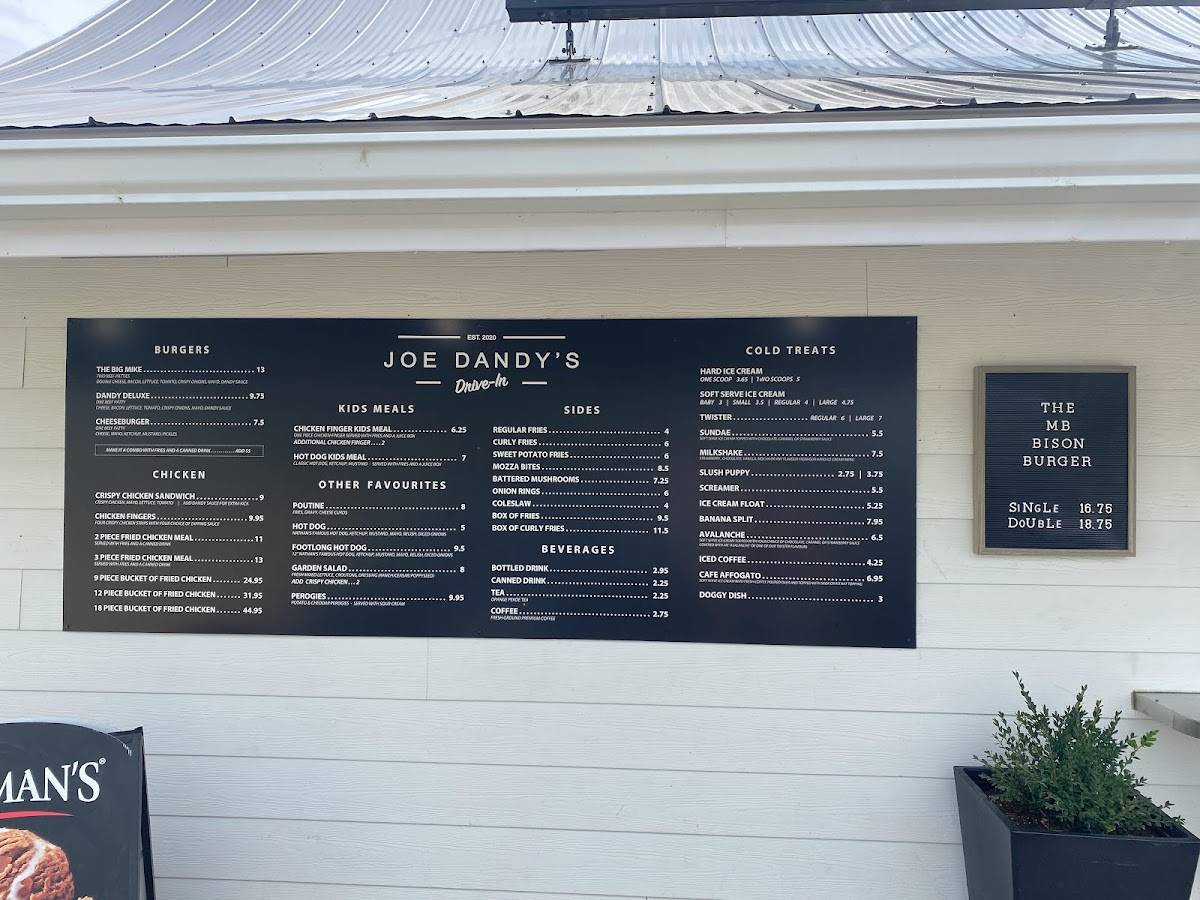 Menu at Joe Dandy's Drive-In restaurant, Oak Lake