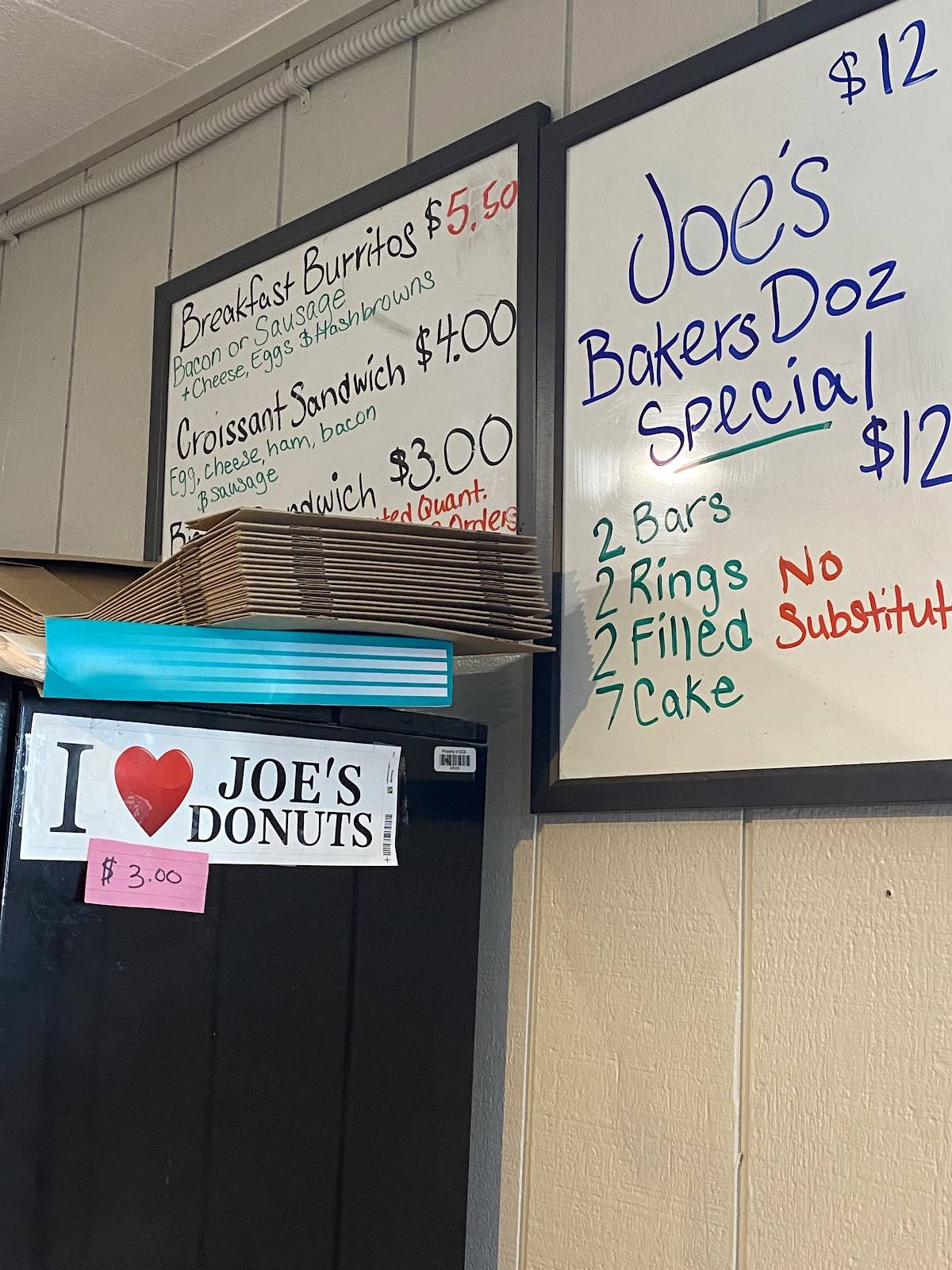 Menu at Joe's Donut Shop, Sandy