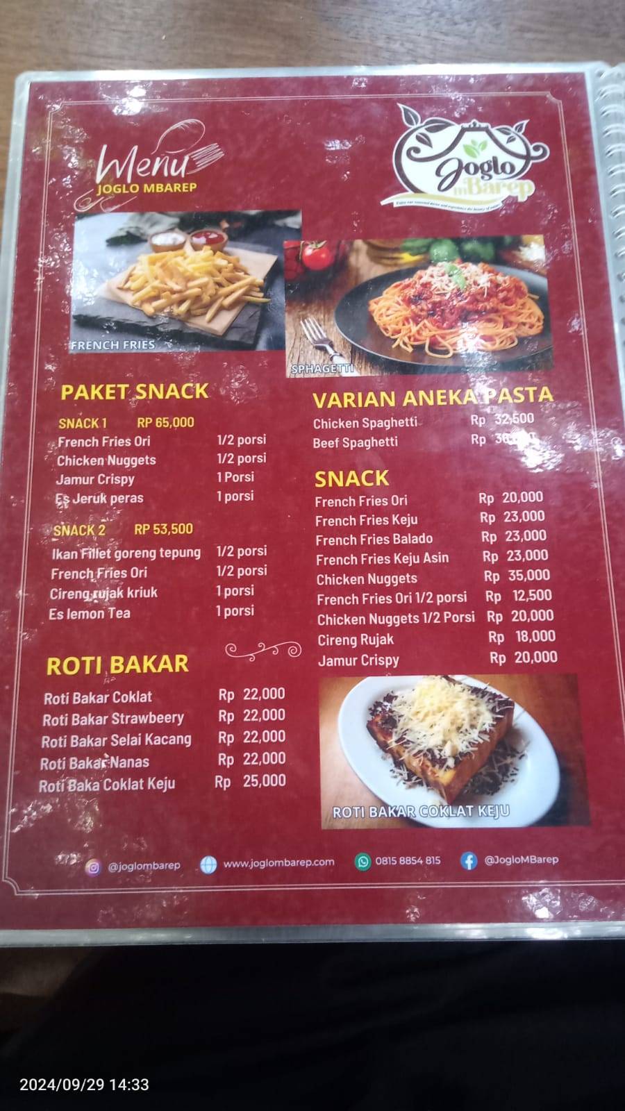 Menu at Joglo mBarep Resto & Coffee, Bekasi Regency