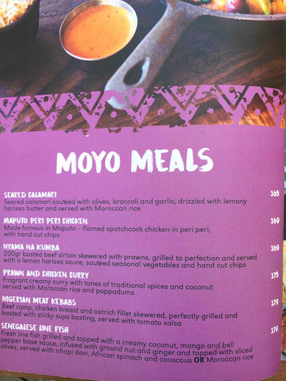 Menu at moyo Zoo Lake restaurant, Randburg