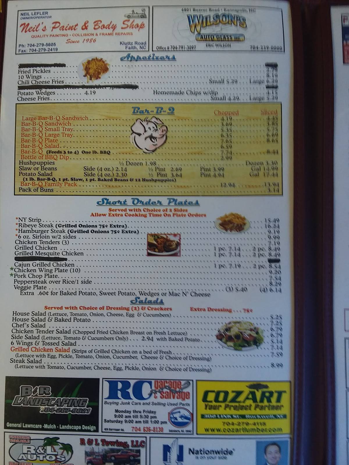 Menu at Johnny's Barbeque, Rockwell