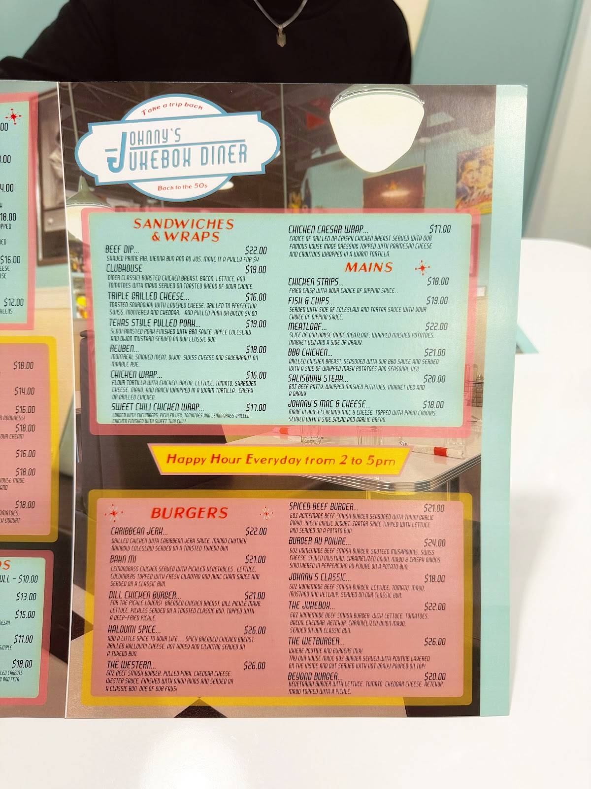 Menu at Johnny's Jukebox Diner restaurant, Chilliwack