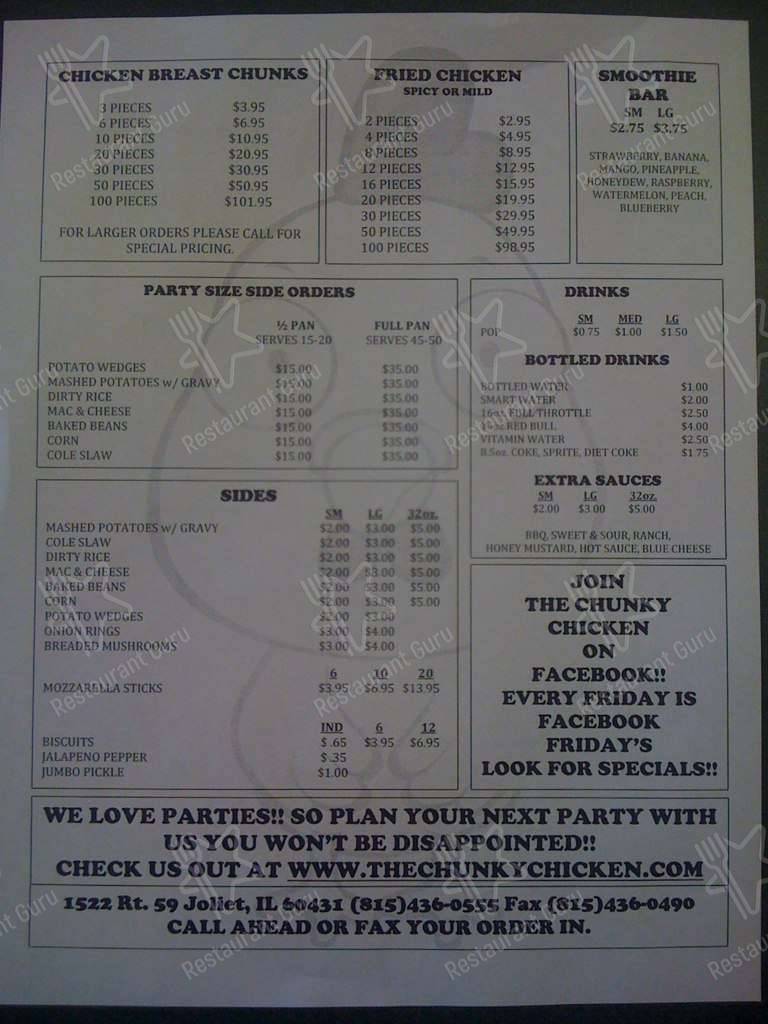 Carta del restaurante Chunky Chicken, Joliet