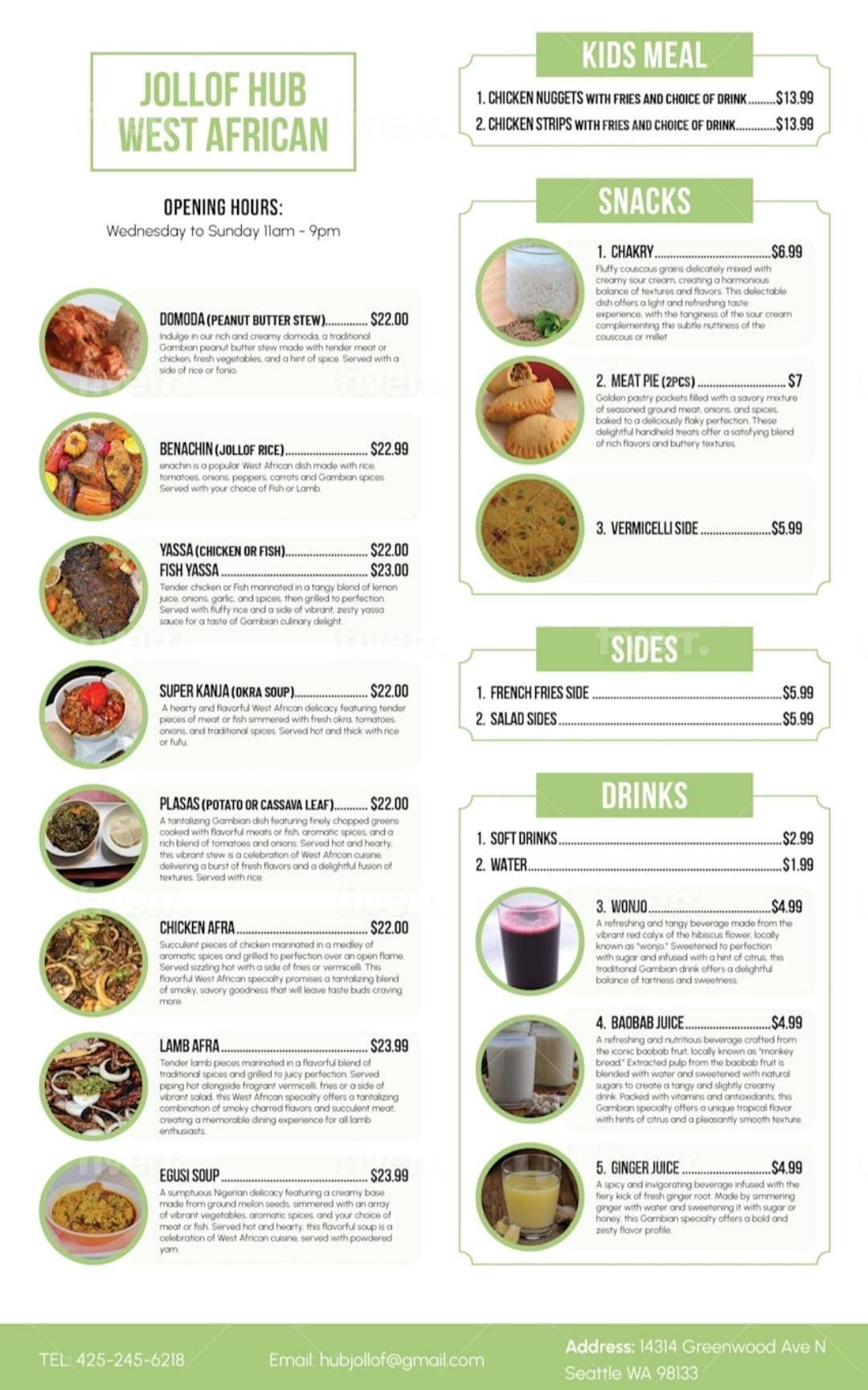 Menu at Jollof Hub West African Cuisines restaurant, Seattle