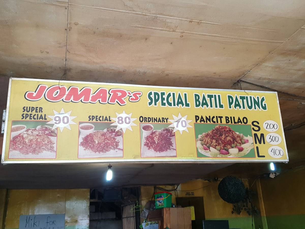 Carta del restaurante Jomar's Panciteria Pancit Batil Patung, Tuguegarao