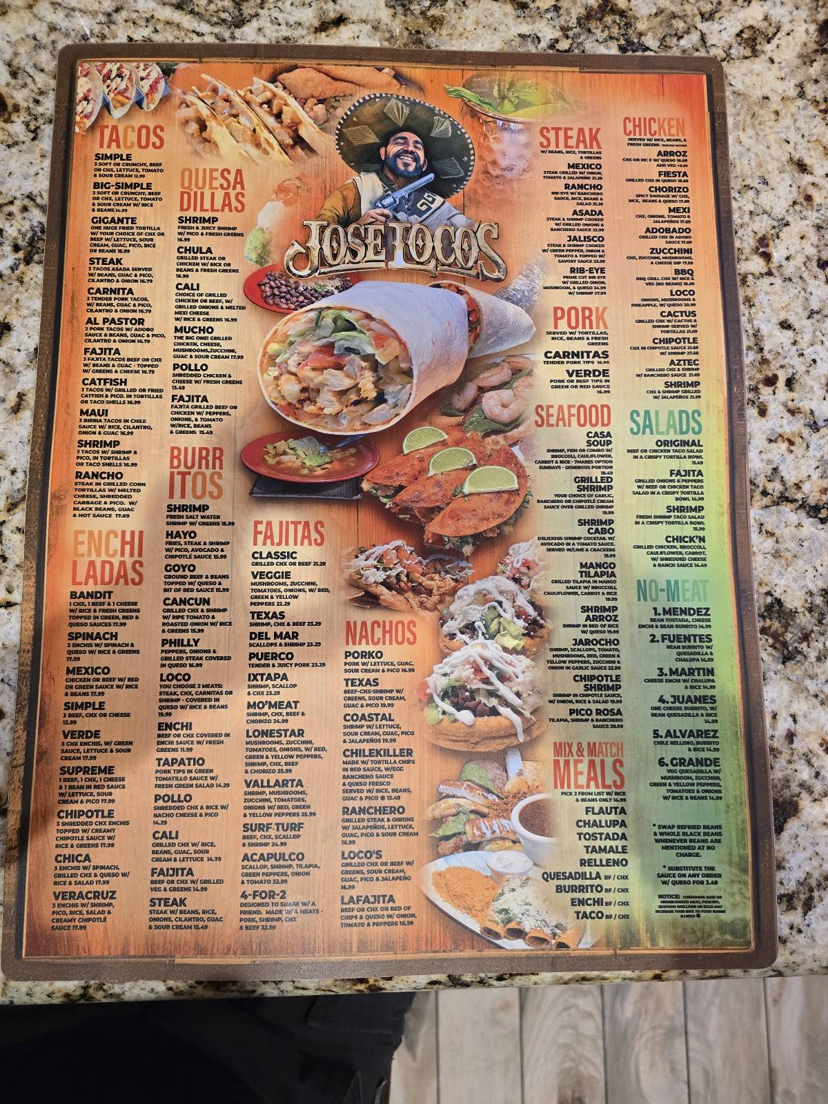 Menu at Jose Locos restaurant, Springfield, 935 N Glenstone Ave