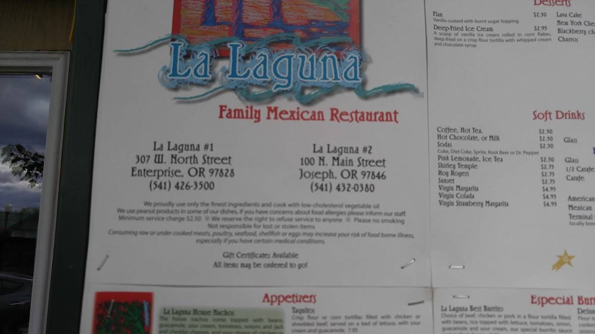 Menu at La Laguna restaurant, Joseph, 507 N Main St