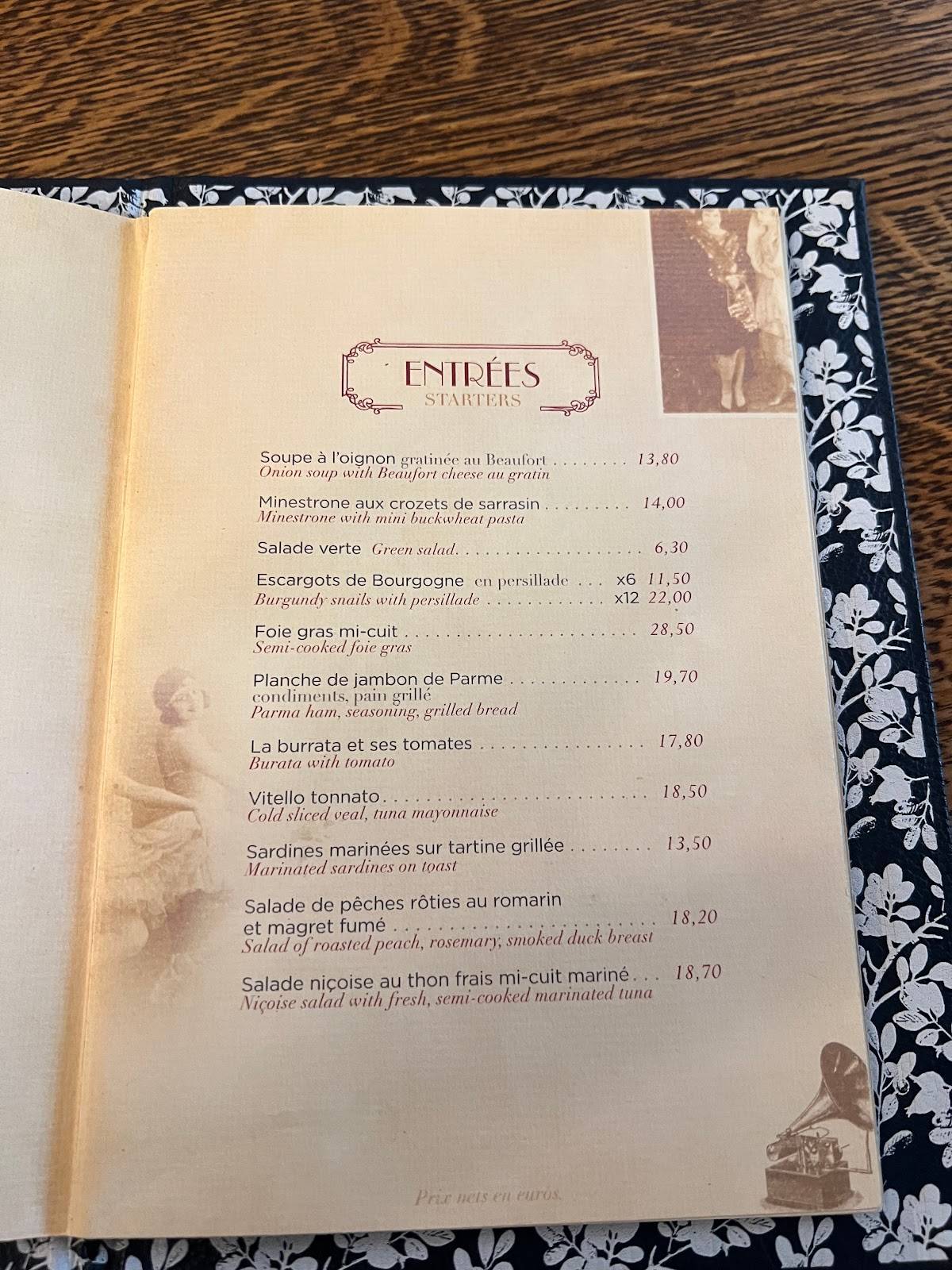 Menu at Josephine Restaurant, Chamonix