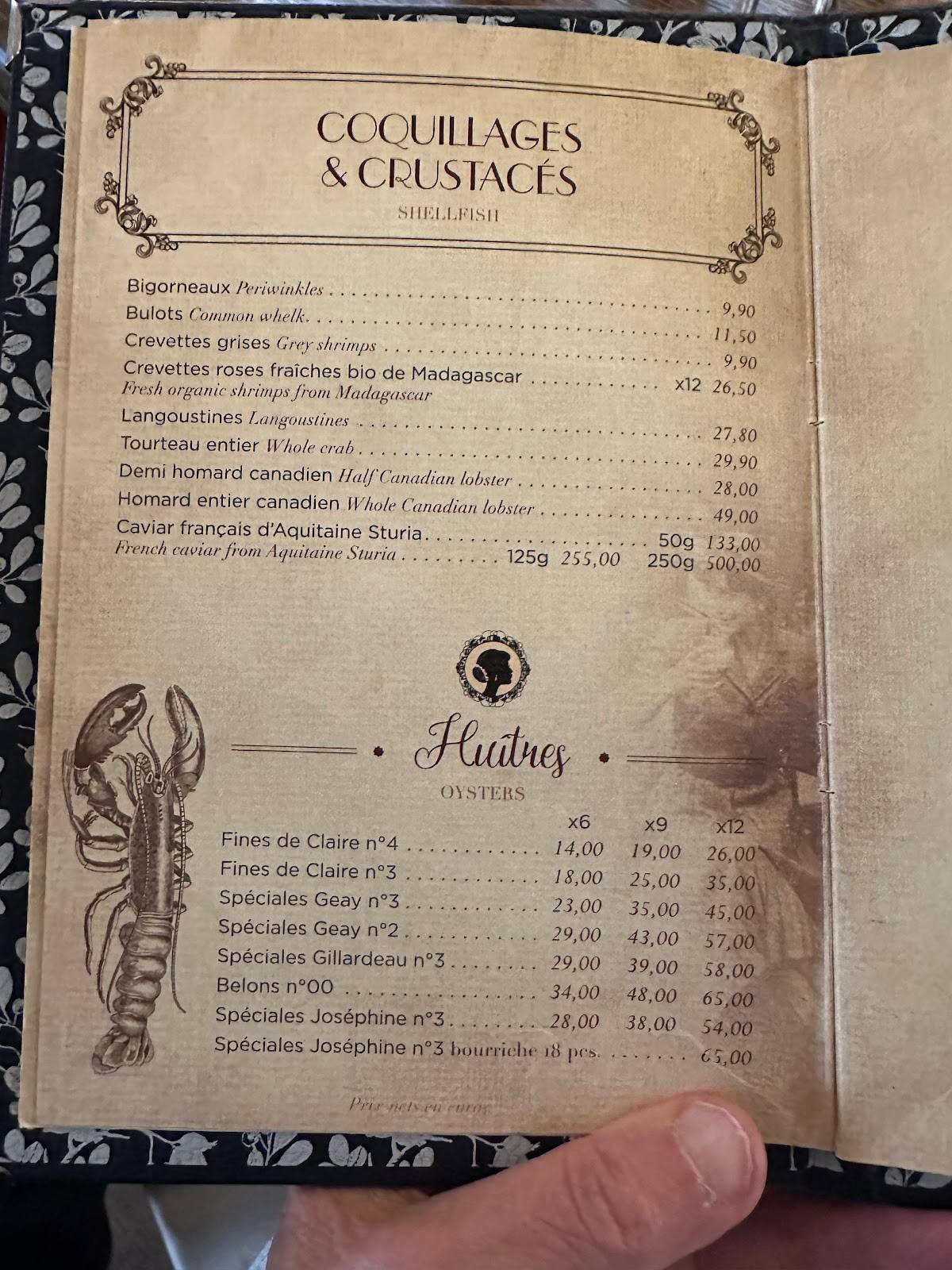 Menu at Josephine Restaurant, Chamonix