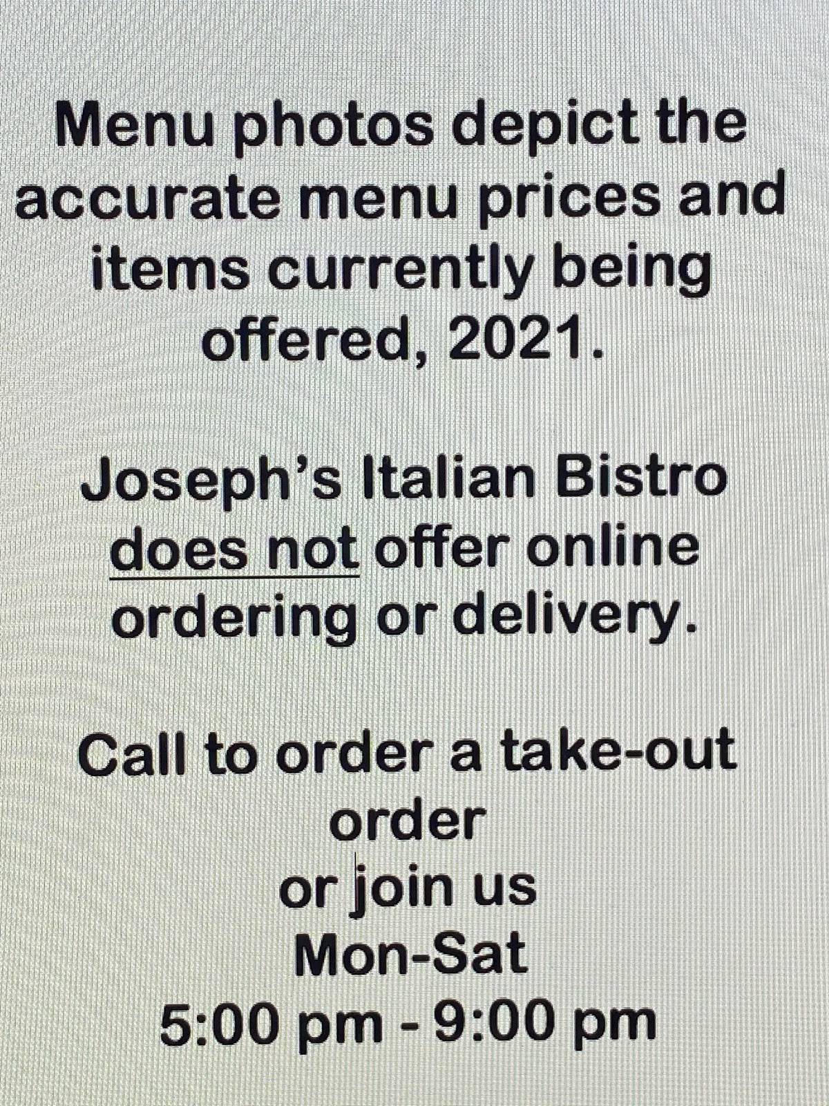 Menu at Joseph's Italian Bistro pub & bar, Southport