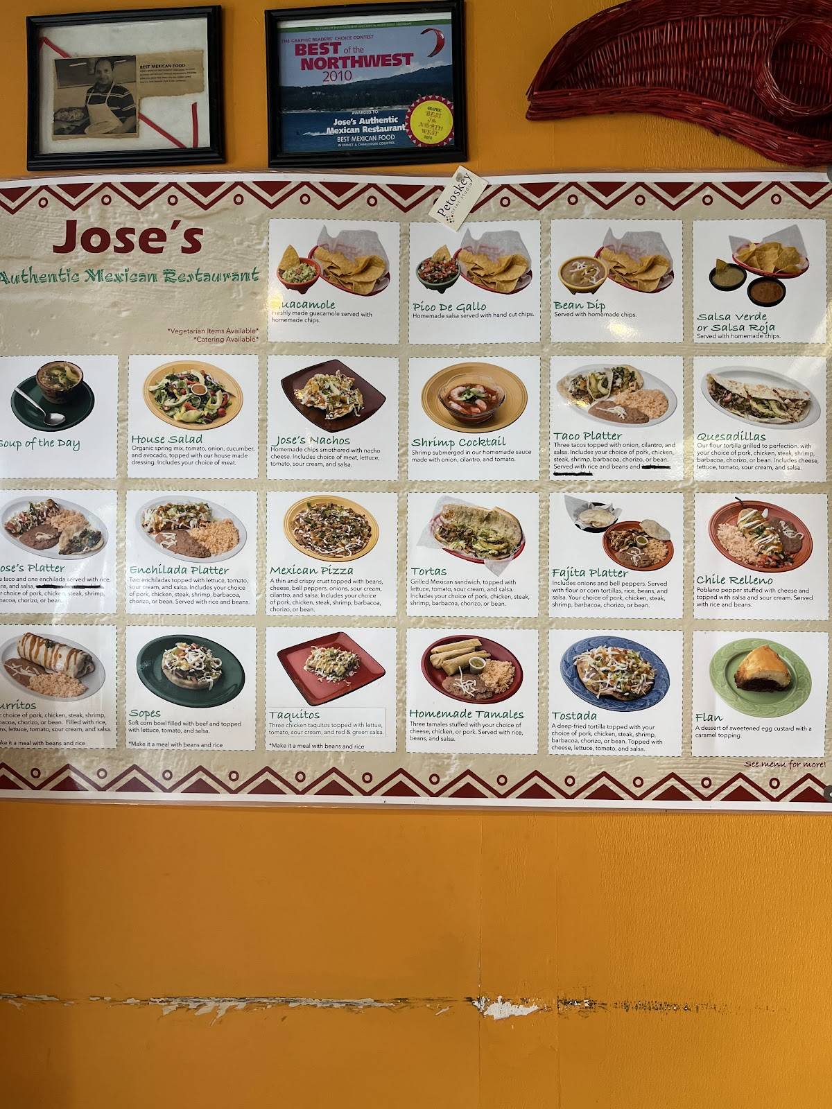 Menu at Jose's Authentic Mexican restaurant, Petoskey