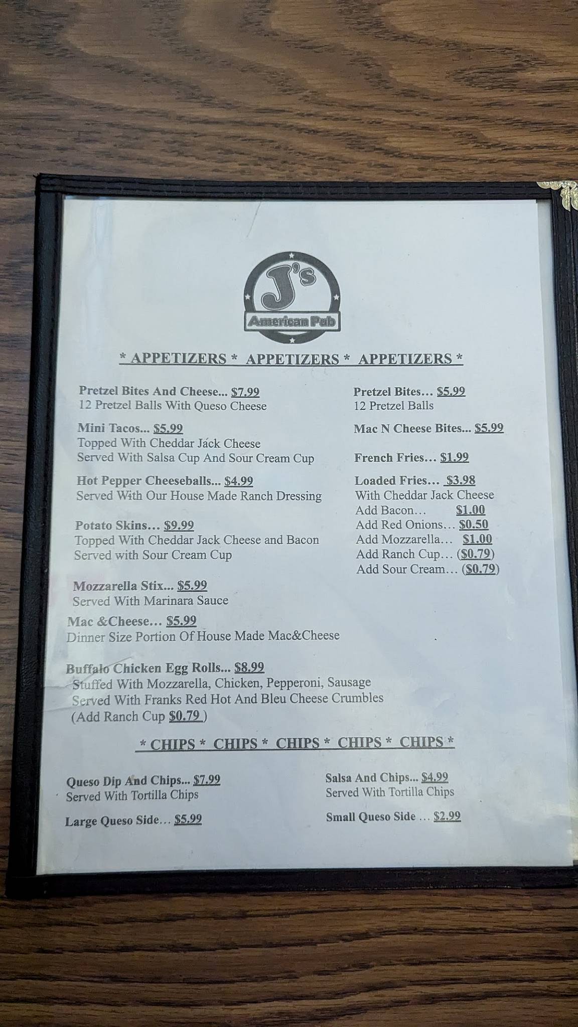 Menu at J's American Pub, Lima, Spencerville Rd