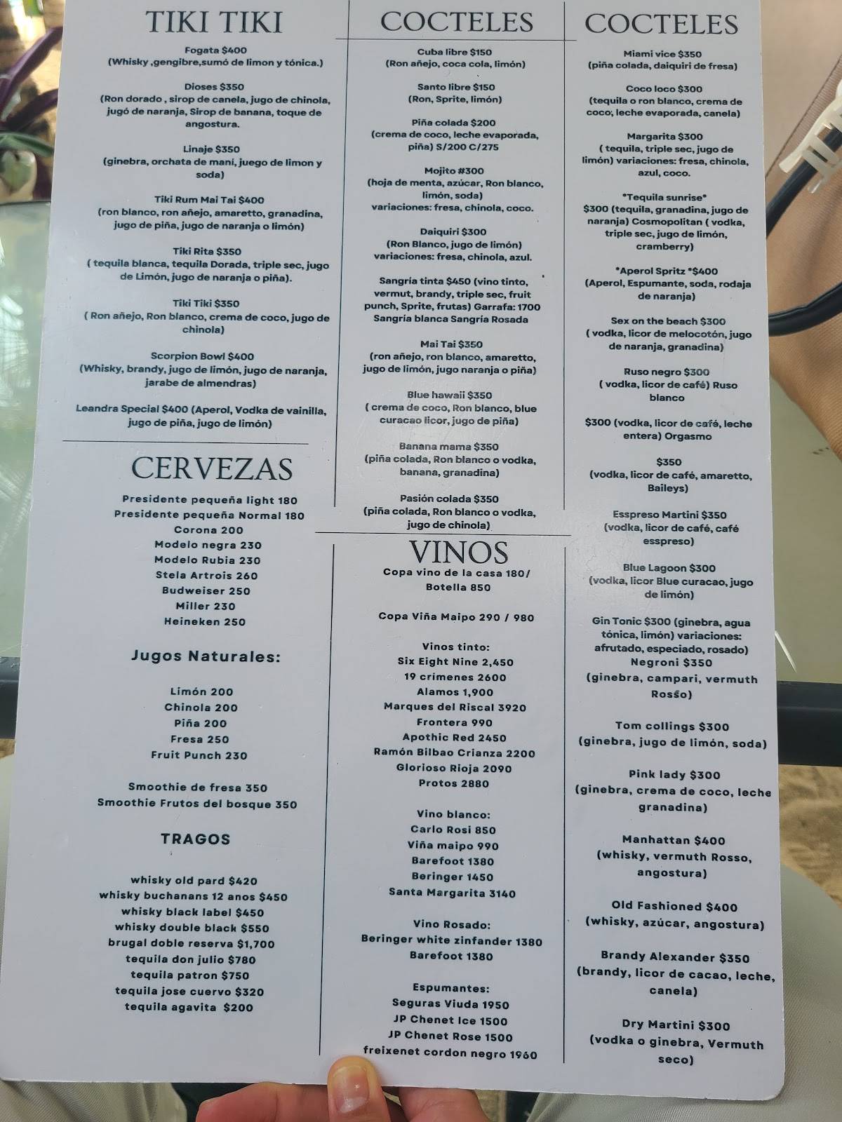 Carta de Olvos Restaurant, Playa Juan Dolio