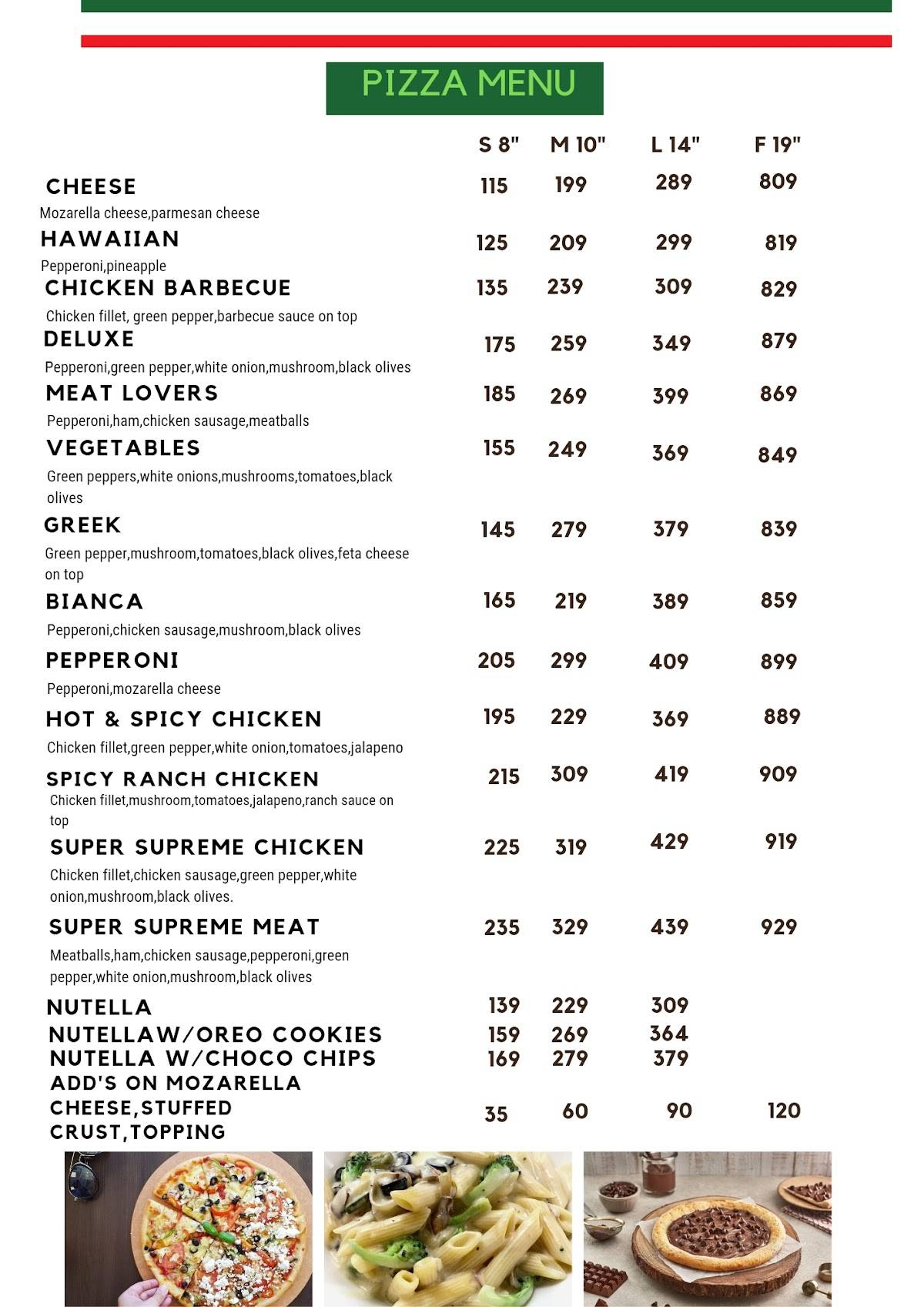 Menu at Just eatalian pizza and pasta pizzeria, Masinloc
