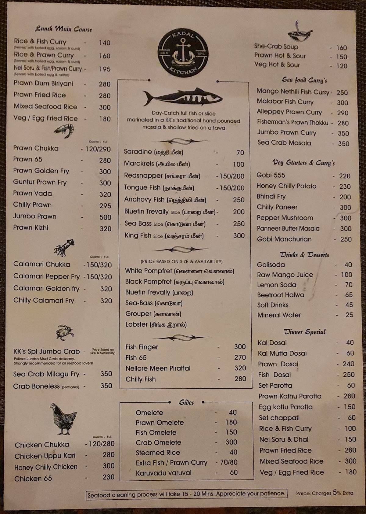 Menu at KADAL KITCHEN (T.Nagar), Chennai, 1/10 1st street
