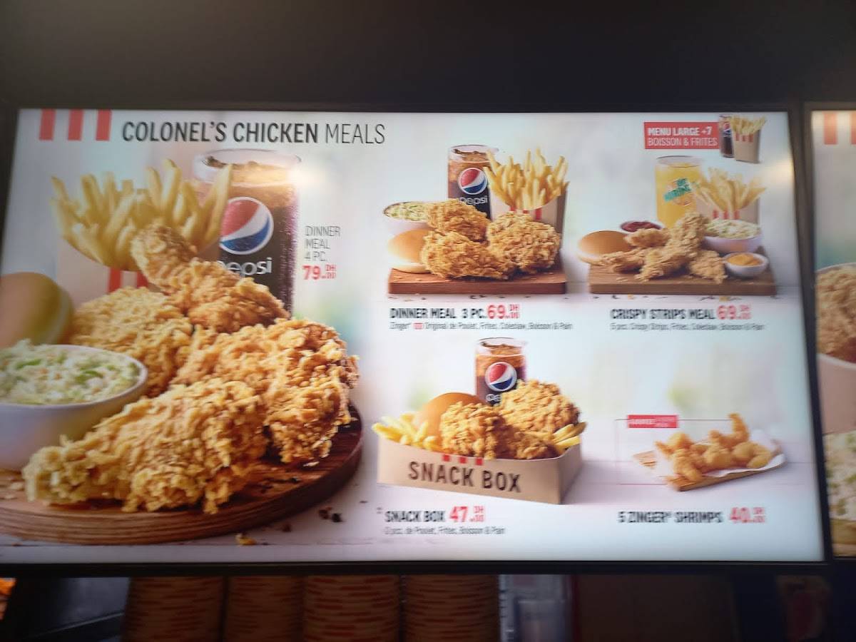 Menu au KFC restaurant, El Jadida